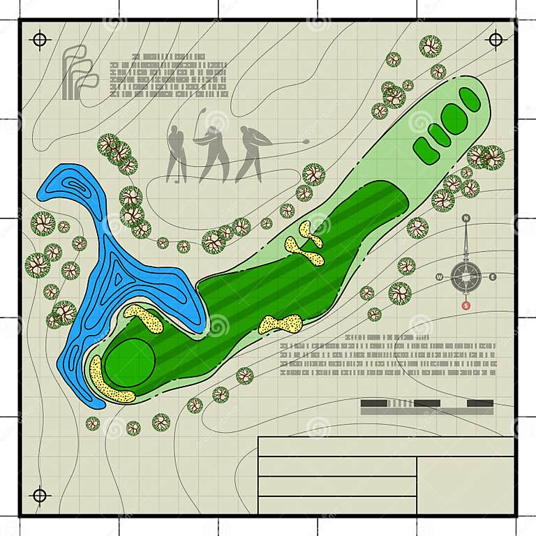 Golf Course Layout Blueprint Drawing Stock Vector - Illustration of ...