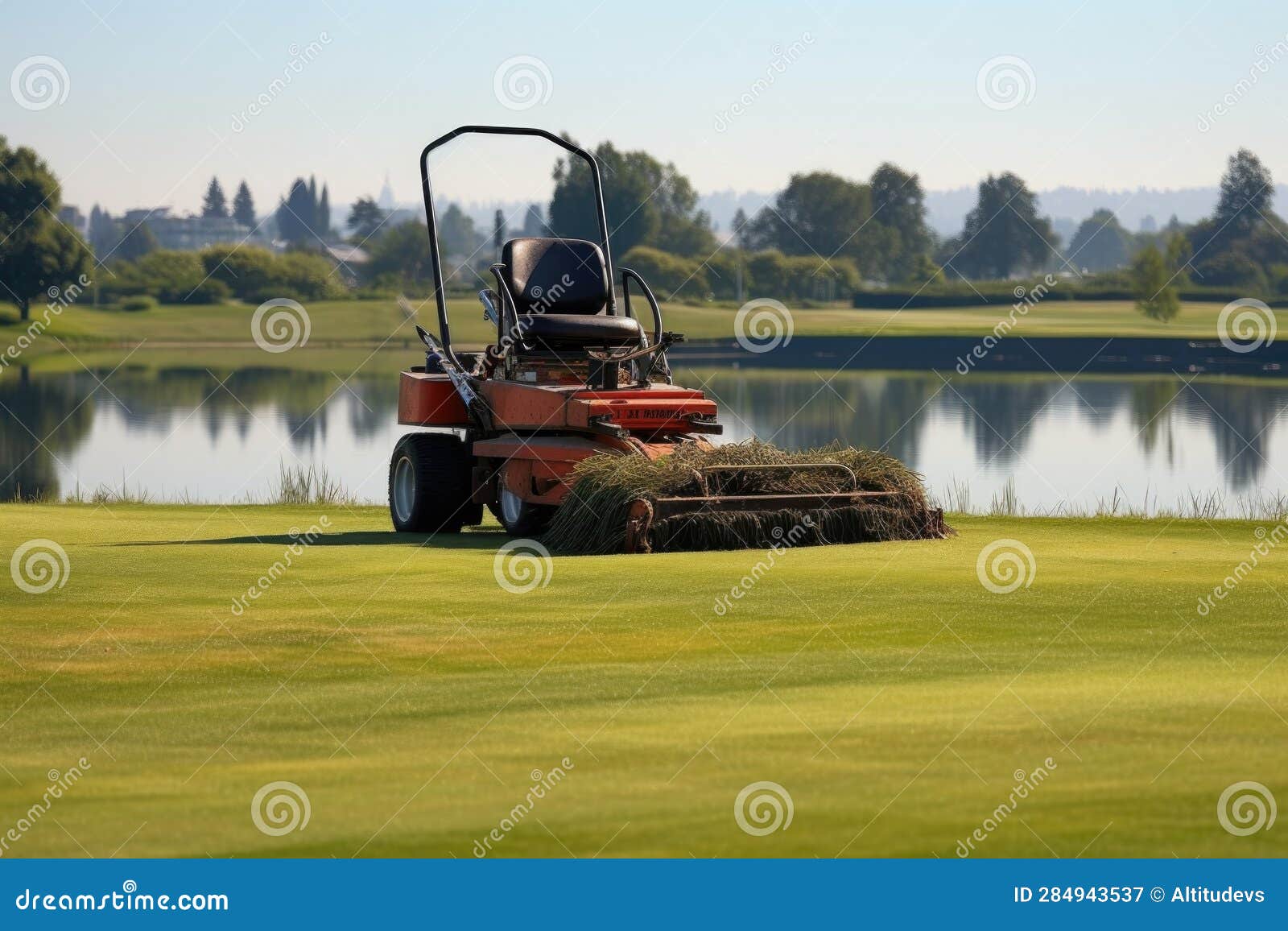 Golf Course Maintenance Equipment on the Manicured Grass Stock ...