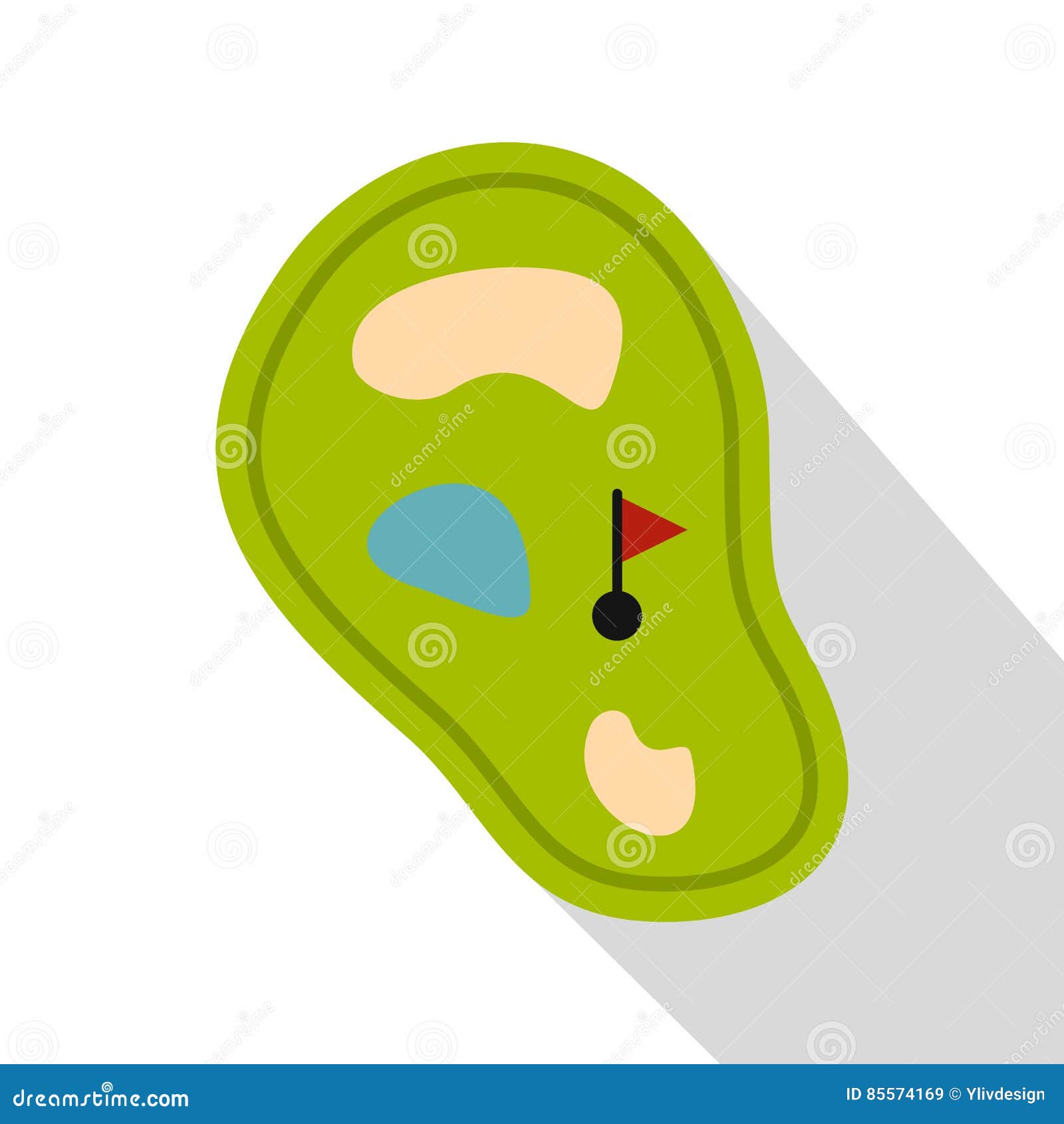 Golf Course Map with Pond Icon, Flat Style Stock Vector - Illustration ...