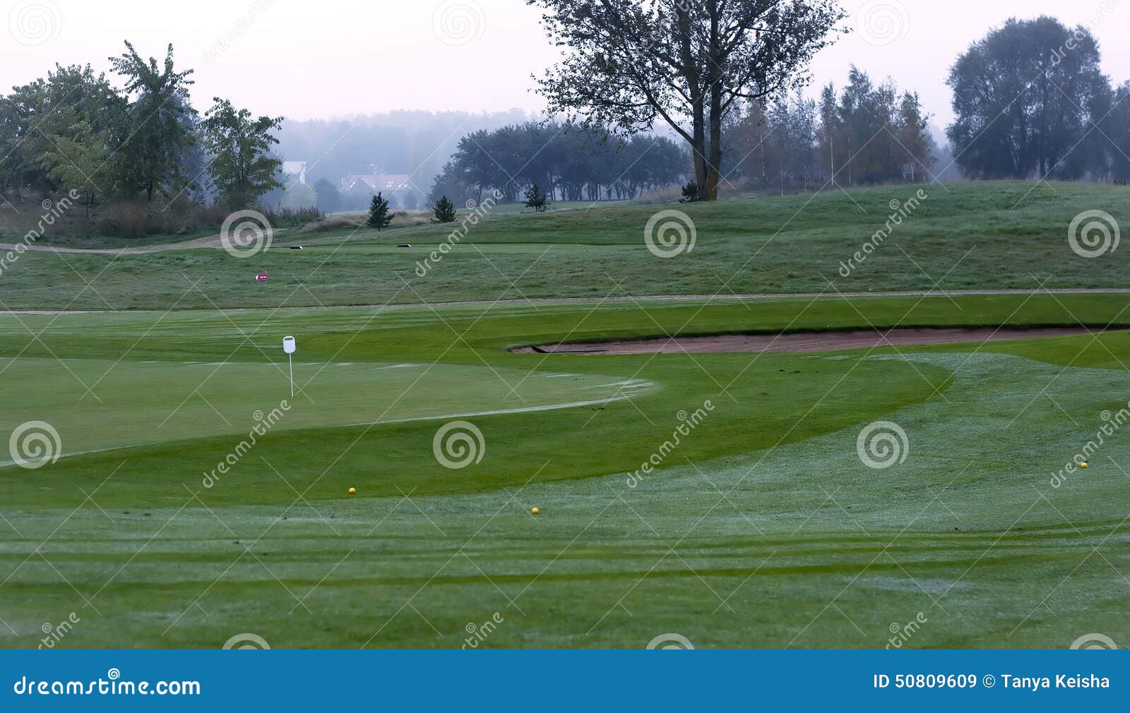 Golf course in morning dew stock image. Image of active - 50809609