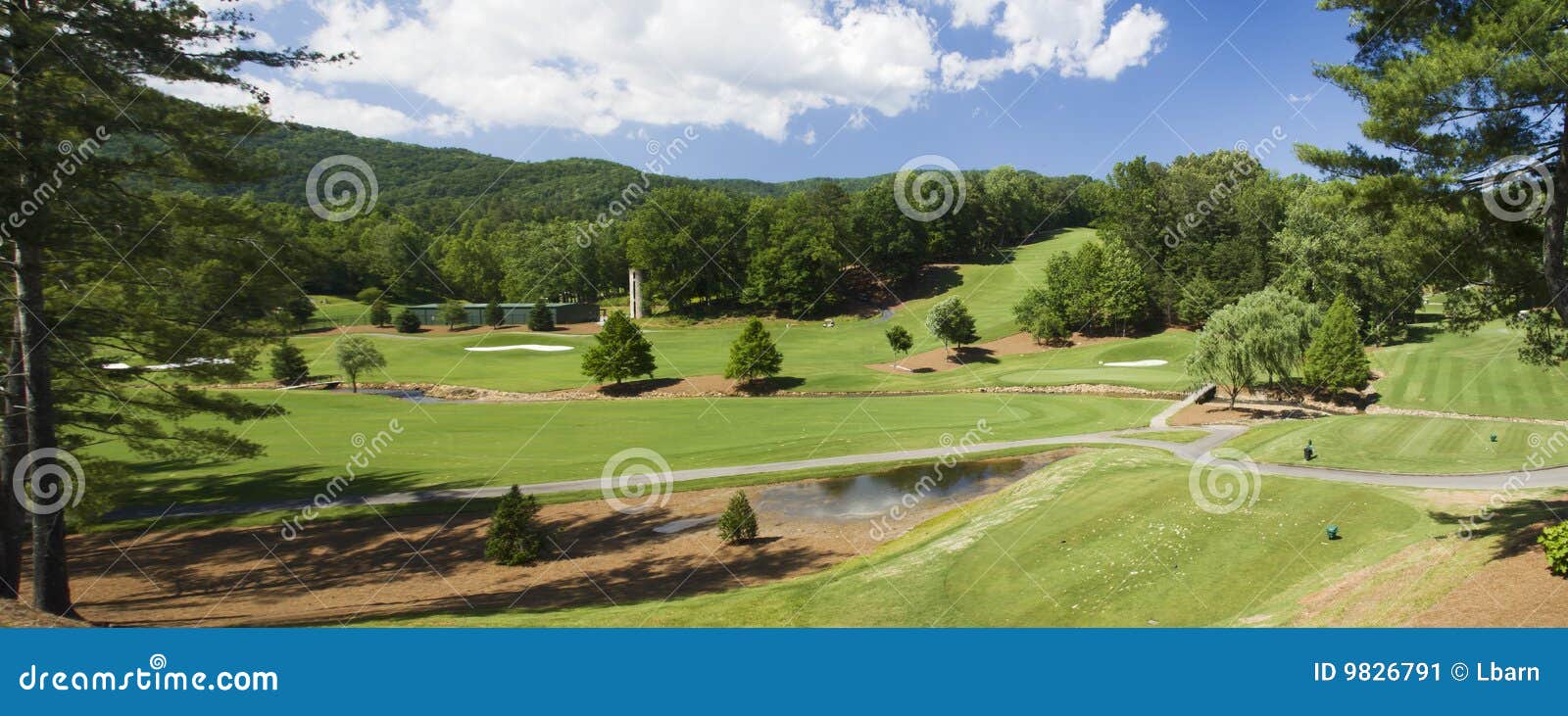 Golf Course in Mountain Terrain Pano Stock Image - Image of sand ...