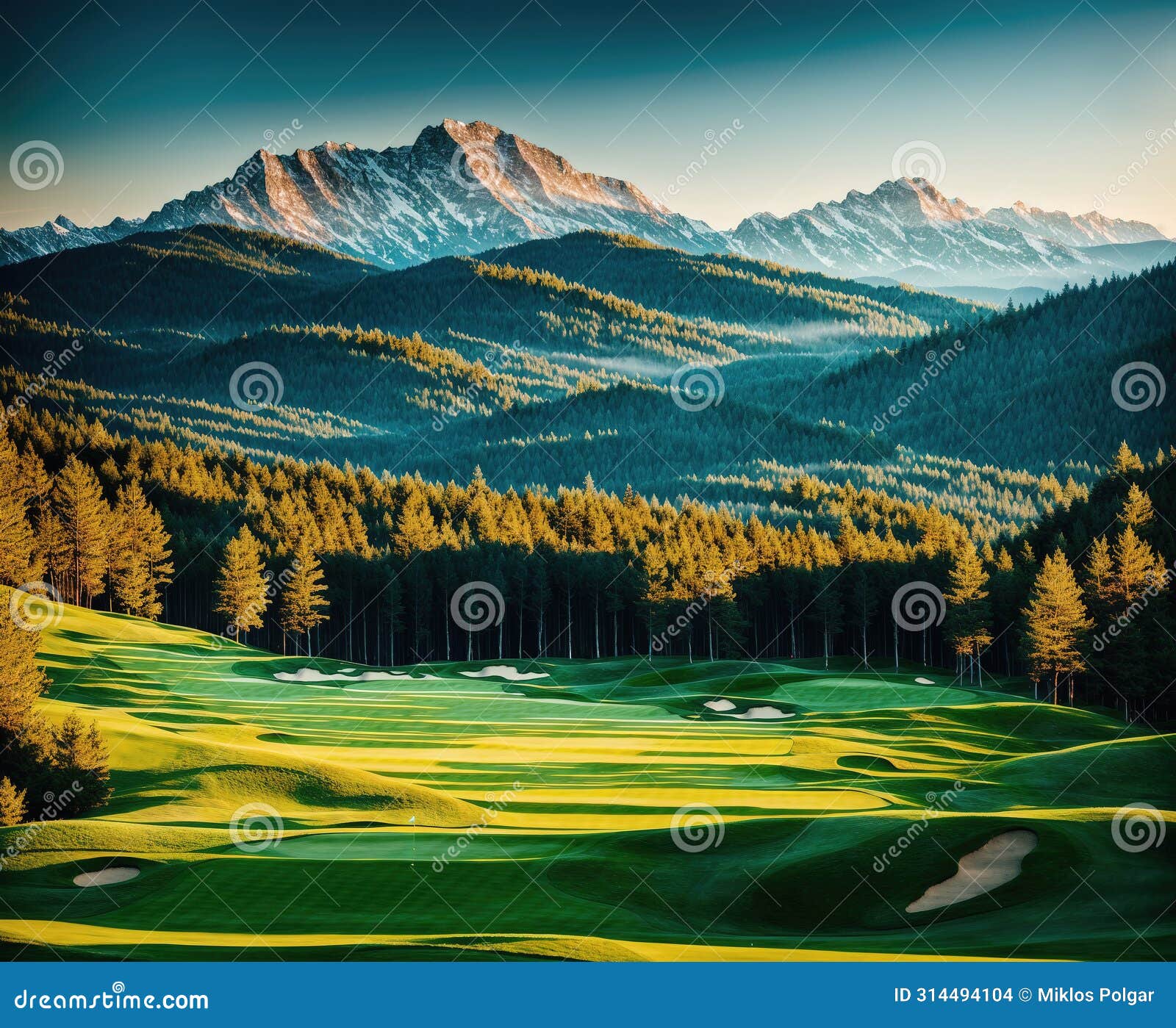 A Golf Course with Mountains in the Background. Stock Photo - Image of ...