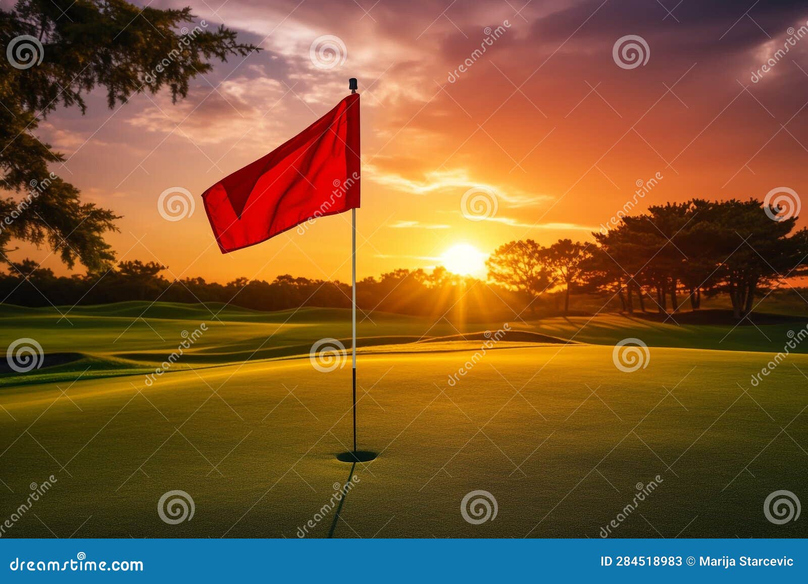 Golf Course and the Red Flag Stock Image - Image of hole, club: 284518983
