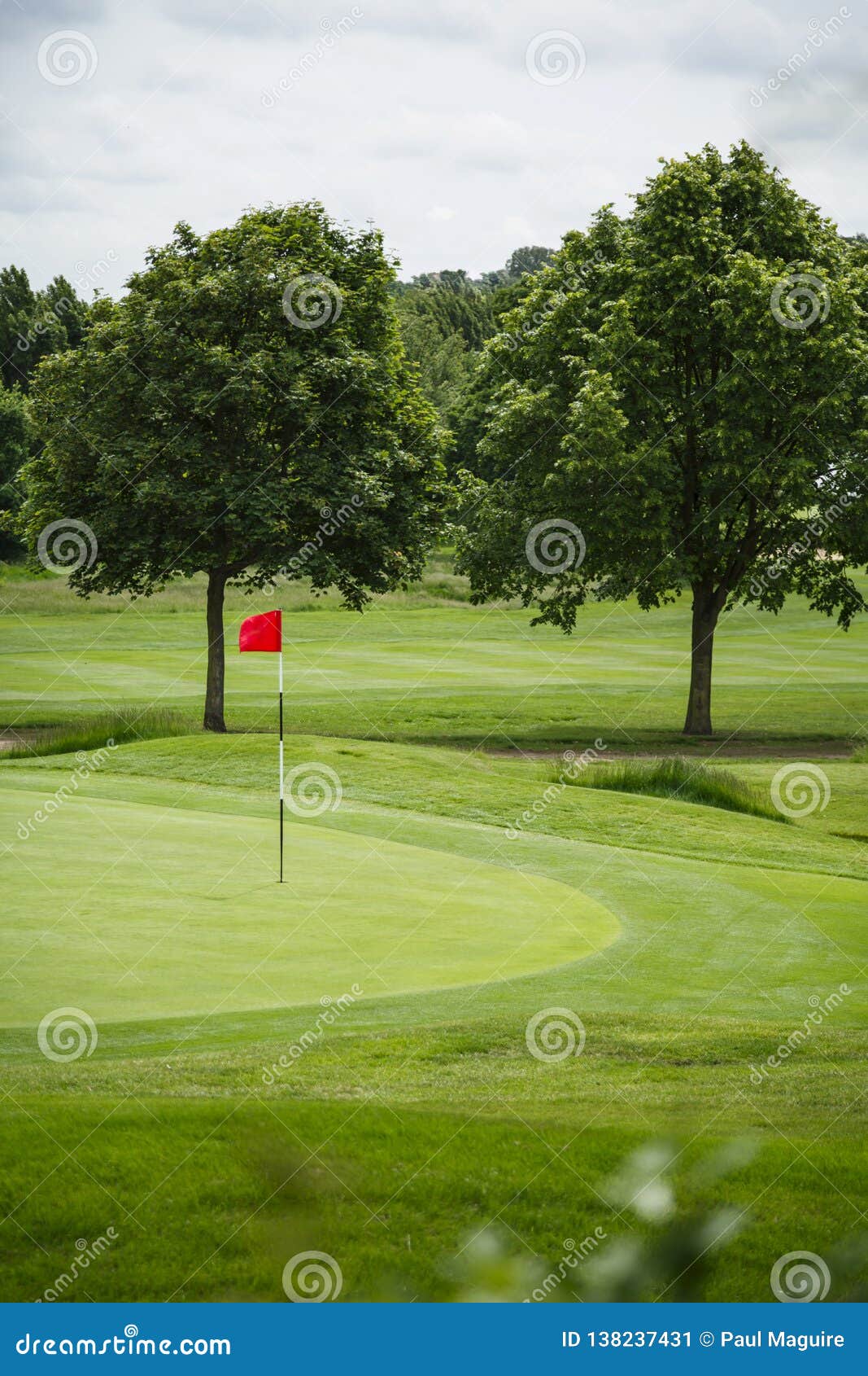 Golf course with red flag stock image. Image of fairway - 138237431