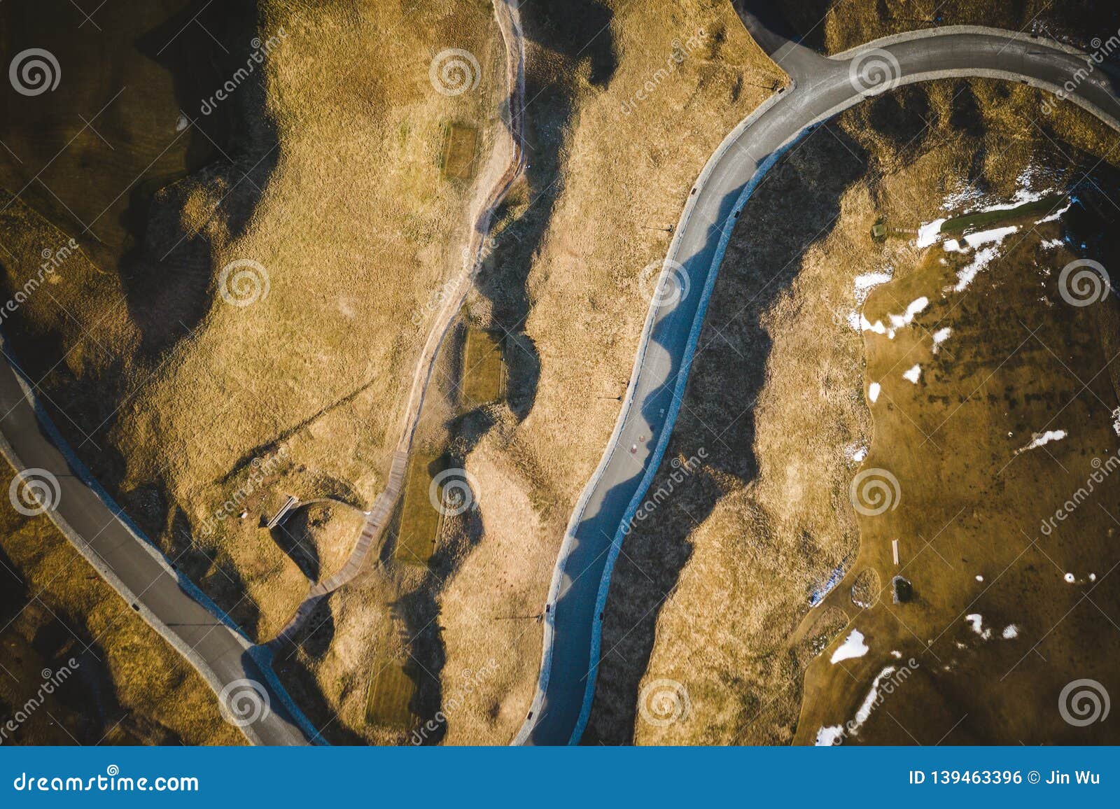 Aerial of Road on Golf Course Stock Photo - Image of drop, covered ...