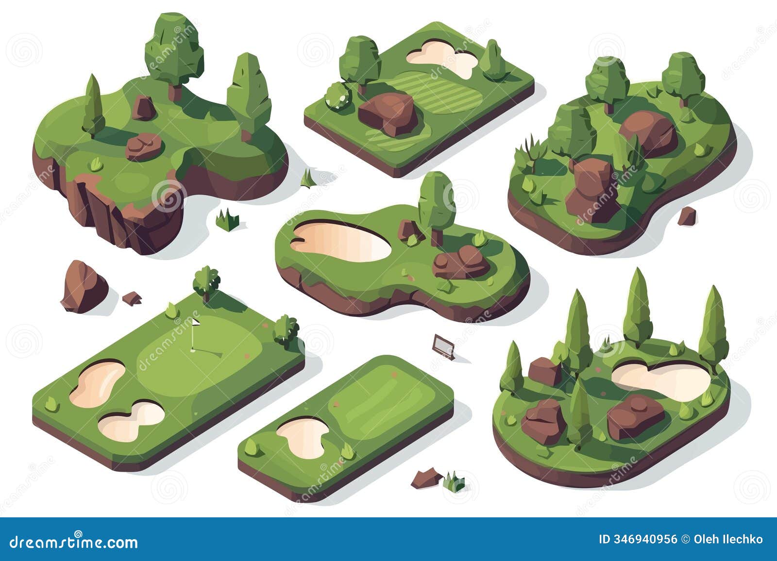 Golf Course Set Isometric Isolated Stock Vector - Illustration of ...