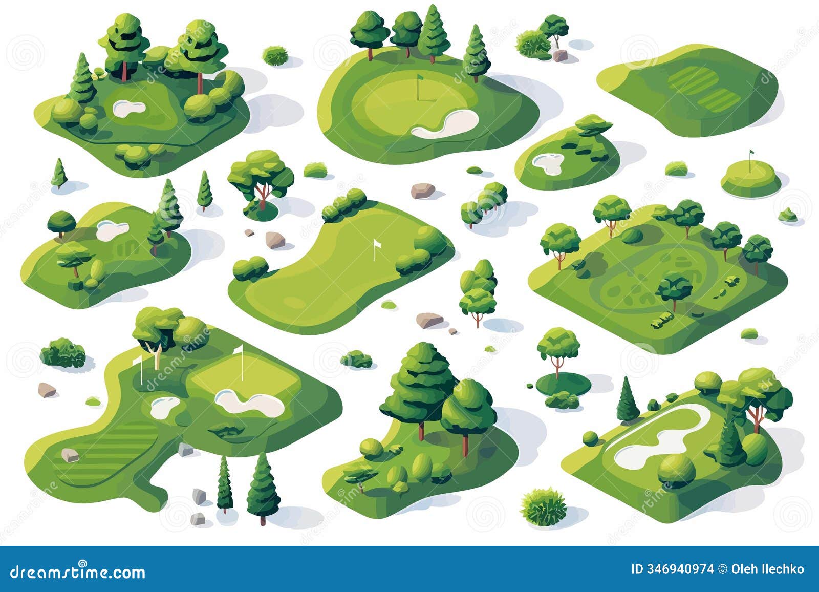 Golf Course Set Isometric Isolated Stock Vector - Illustration of icon ...