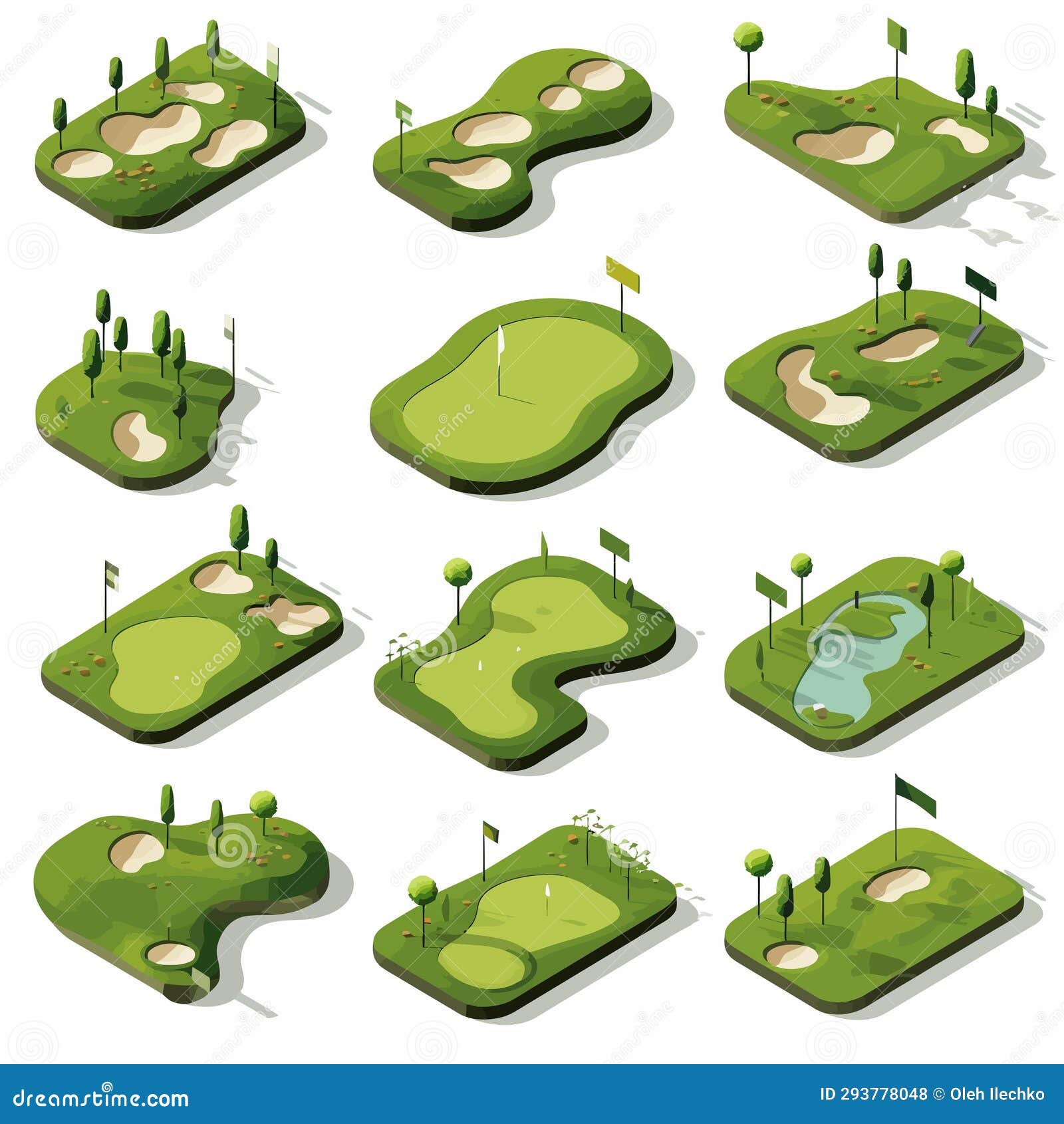 Golf Course Set Isometric Vector Flat Isolated Illustration Stock ...
