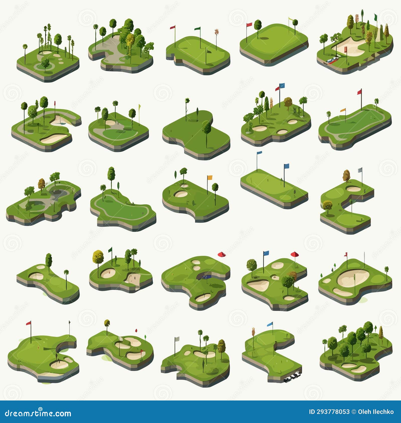 Golf Course Set Isometric Vector Flat Isolated Illustration Stock ...