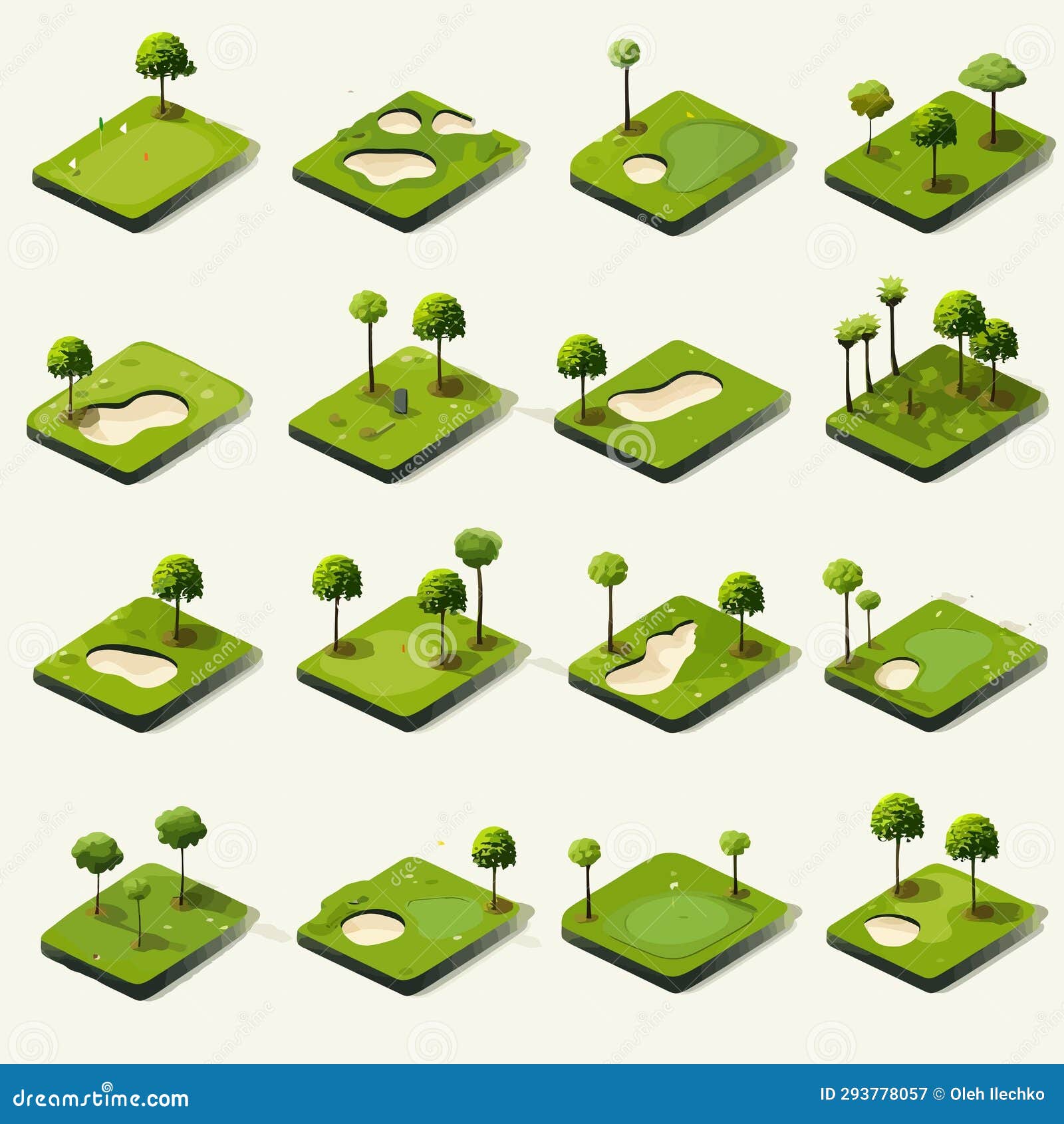 Golf Course Set Isometric Vector Flat Isolated Illustration Stock ...