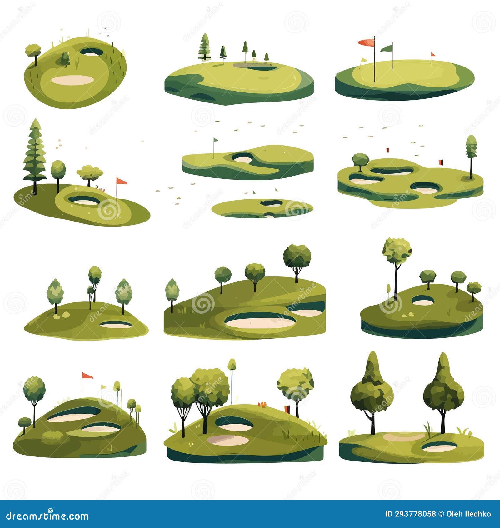 Golf Course Set Vector Flat Minimalistic Isolated Illustration Stock ...