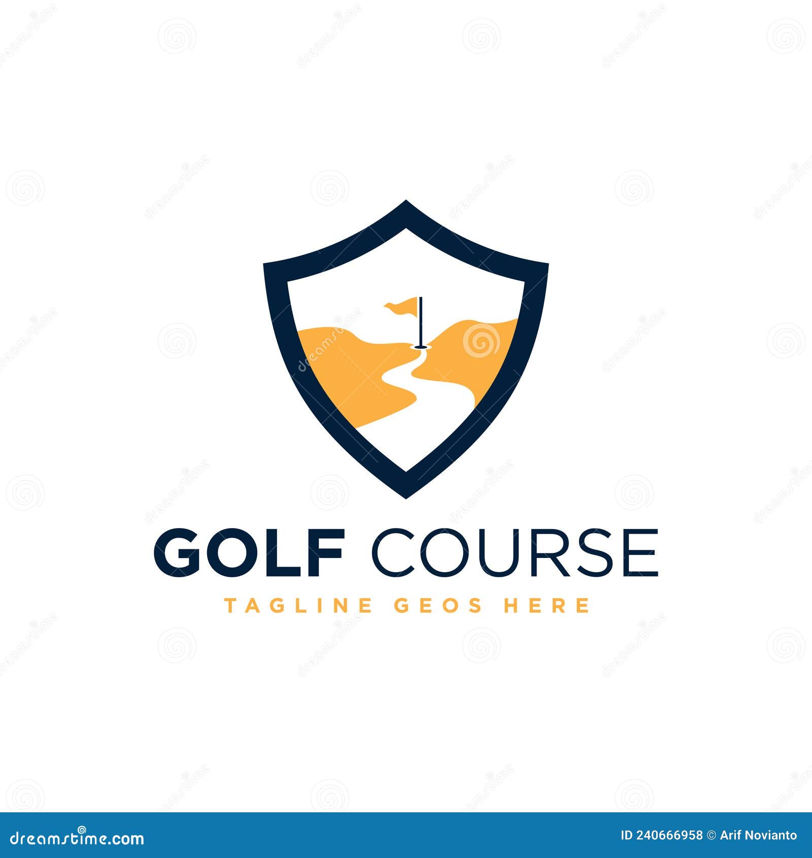 Golf Course Shield Illustration Logo Design Stock Vector - Illustration ...
