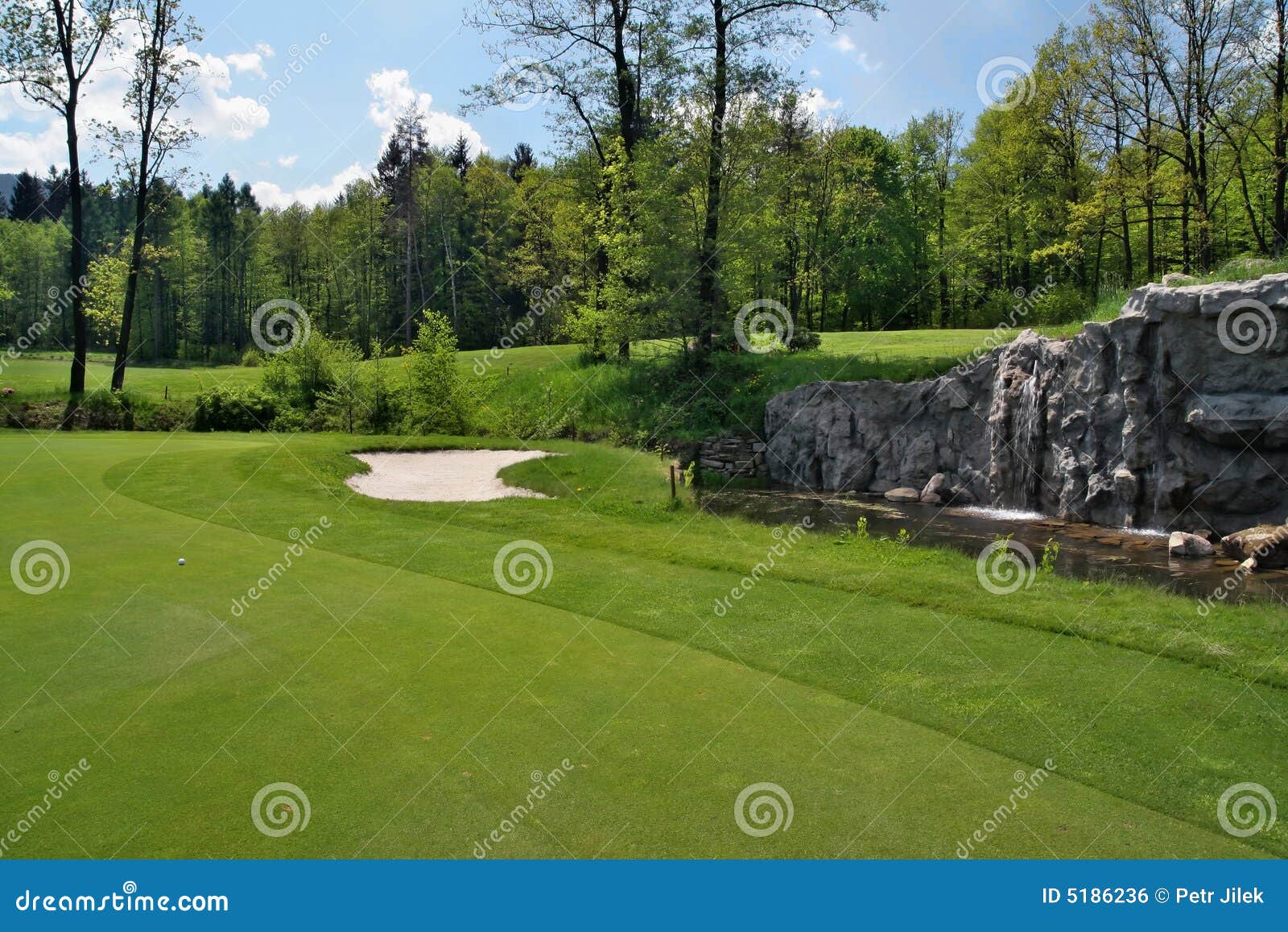 Golf Course with Small Waterfalls Stock Photo - Image of activity ...