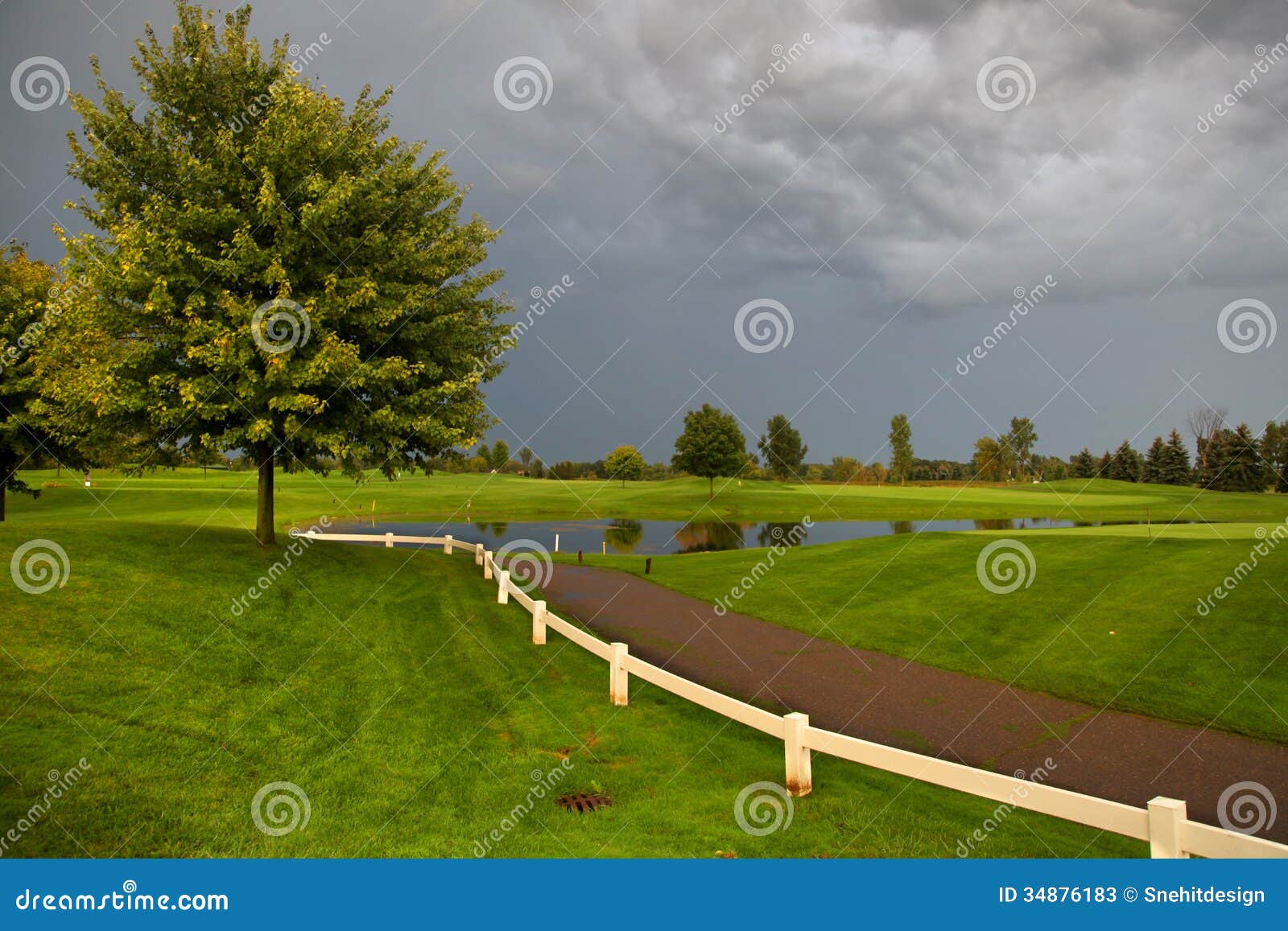 Golf Course on a Stormy Day Stock Image - Image of safari, golf: 34876183