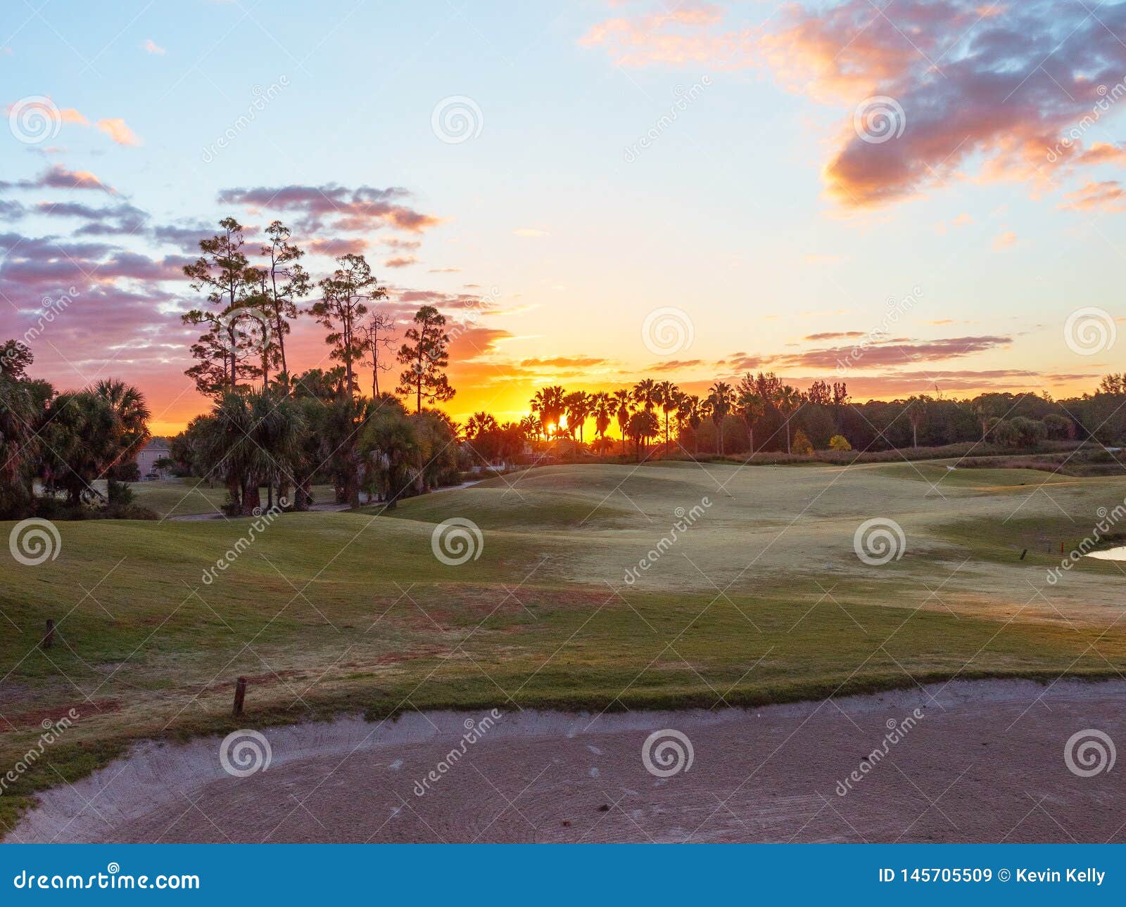 Golf Course Sunrise / Sunset in Florida Stock Image - Image of golf ...