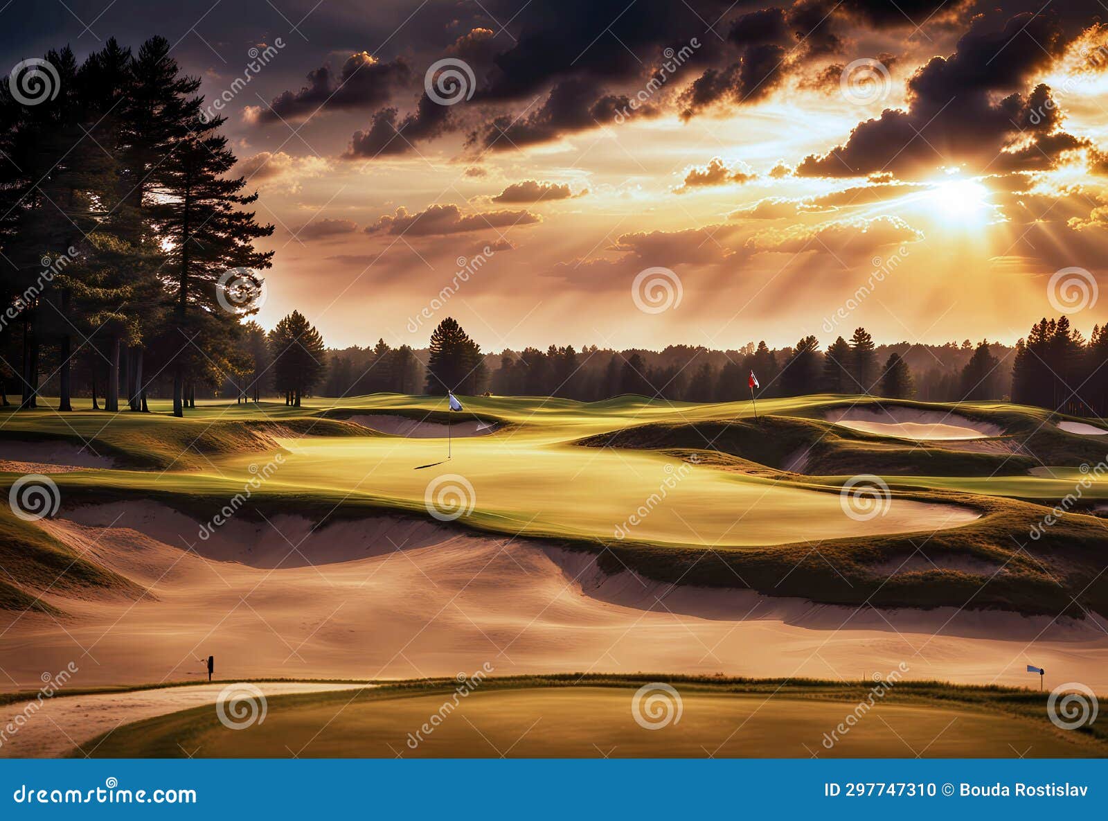Golf Course Sunset. the Area of the Golf Course, with Sandy Stretches ...
