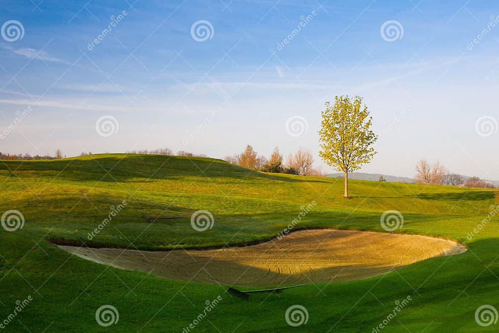 On a golf course at sunset stock image. Image of scenic - 66700085