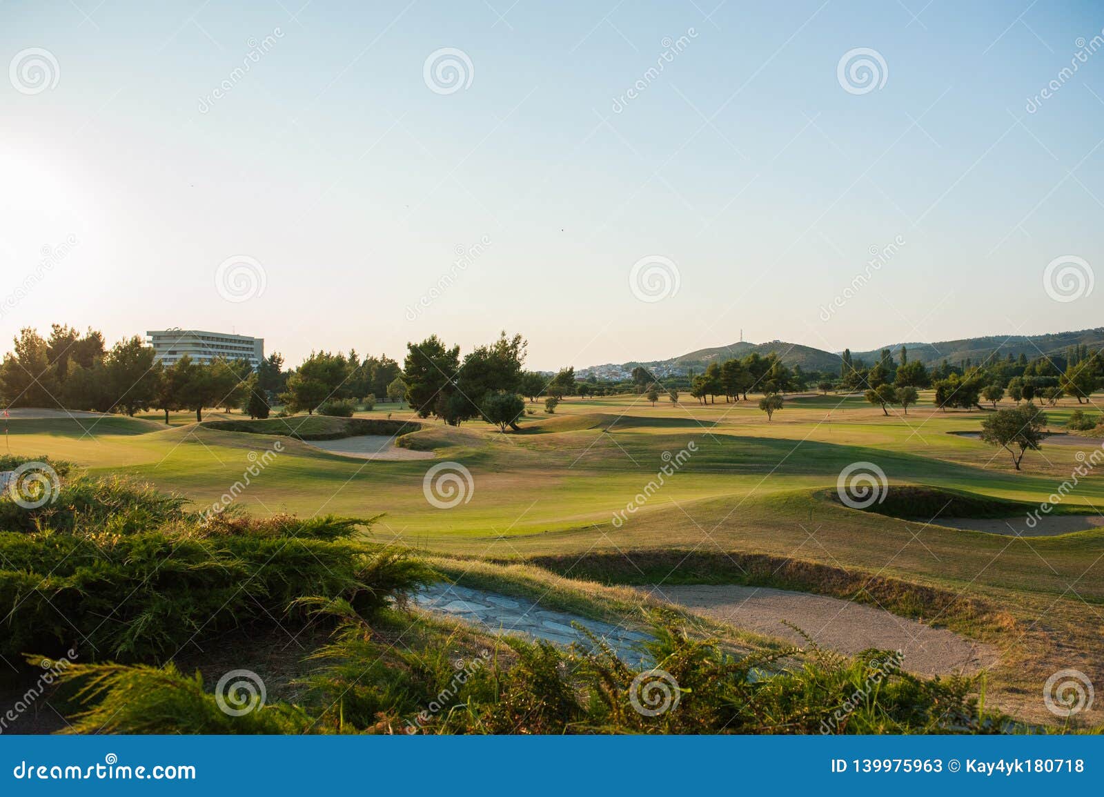 Golf Course at Sunset, Empty Golf Club Stock Image - Image of beautiful ...