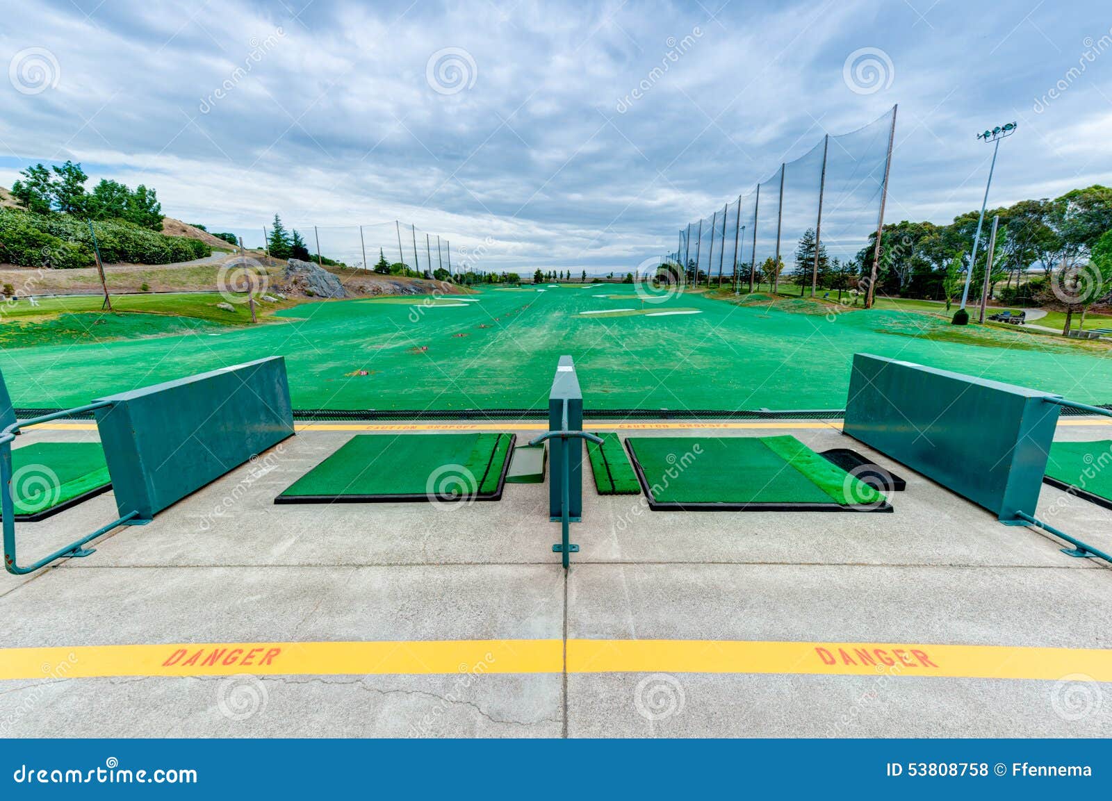 Golf Driving Range Stations Above Ground Stock Photo - Image of grass ...