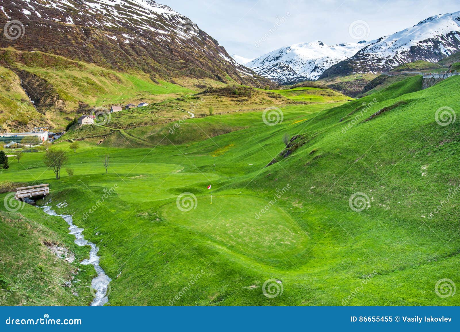 Golf Field in the Alpen Village Stock Image - Image of peak, road: 86655455