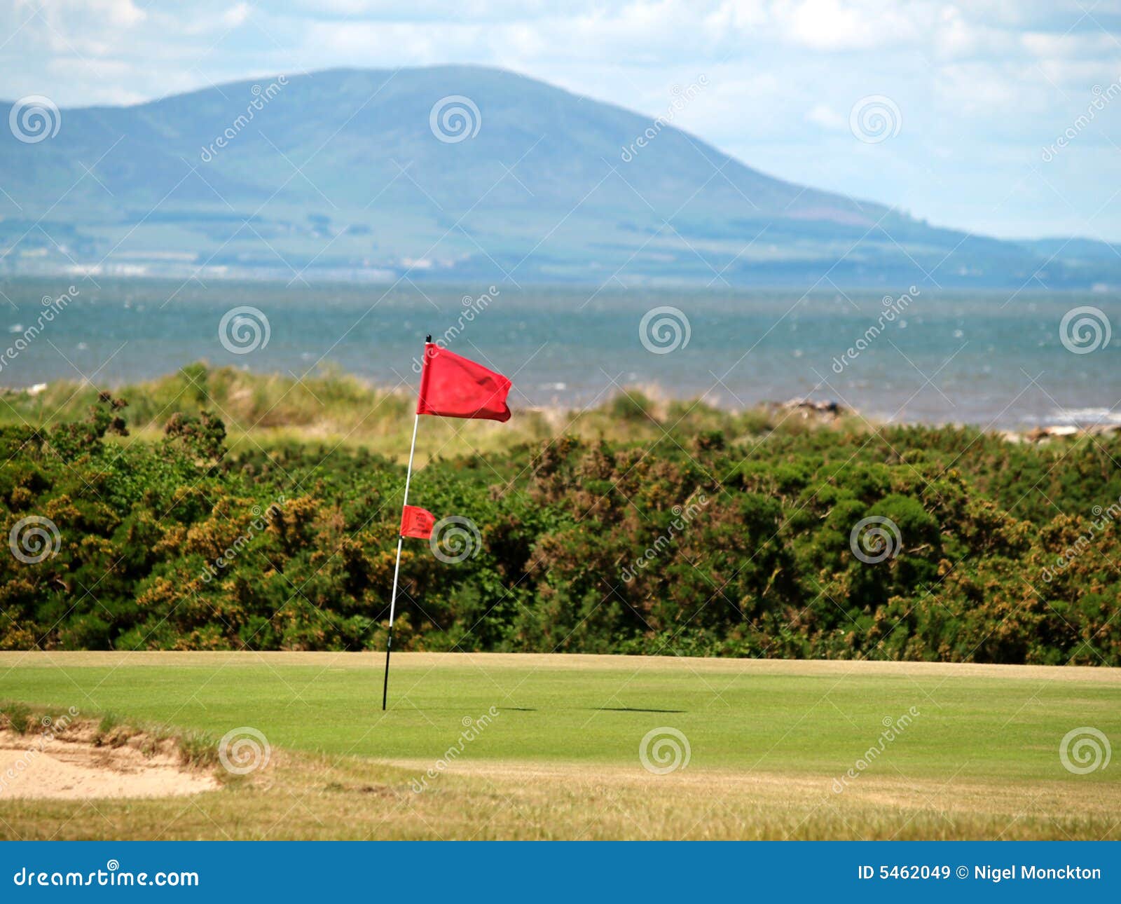 Golf Flag on the Green at a Seaside Course Stock Image - Image of green ...