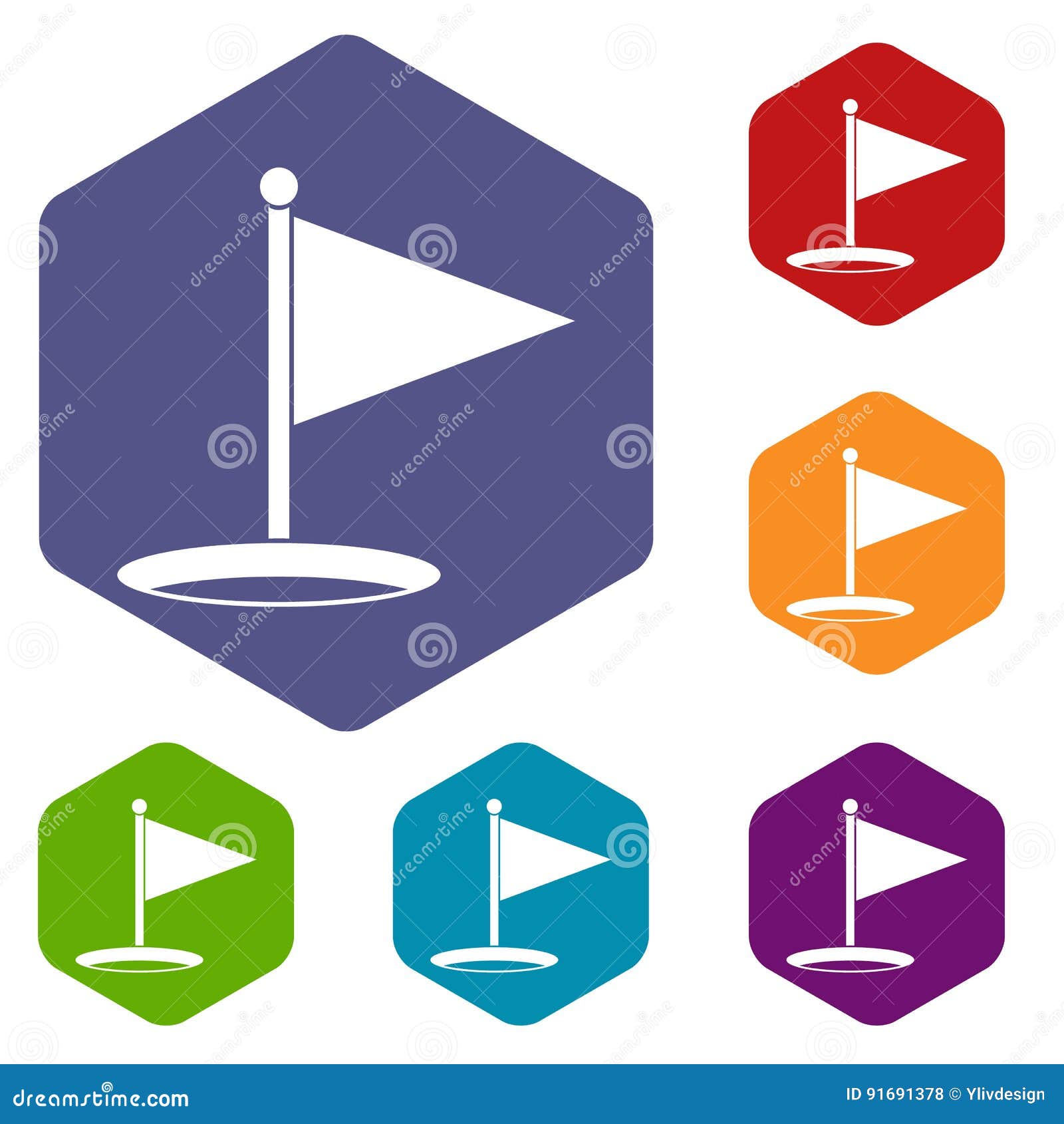 Golf Flag Icons Set Hexagon Stock Vector - Illustration of hobby ...