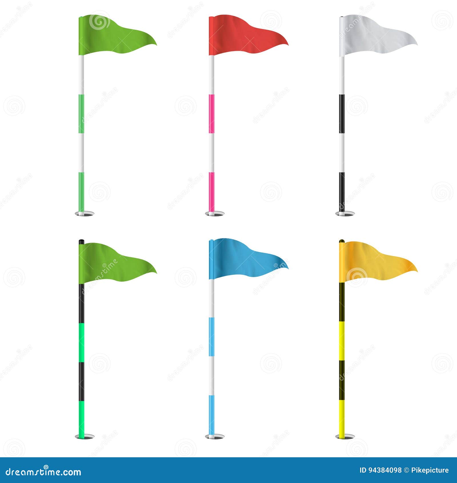 Golf Flags Set Isolated On White Background, Flat Element For Golfing ...