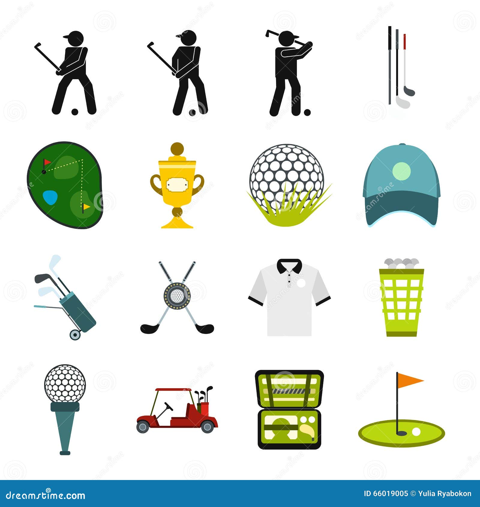 Golf flat icons set stock vector. Illustration of championship - 66019005