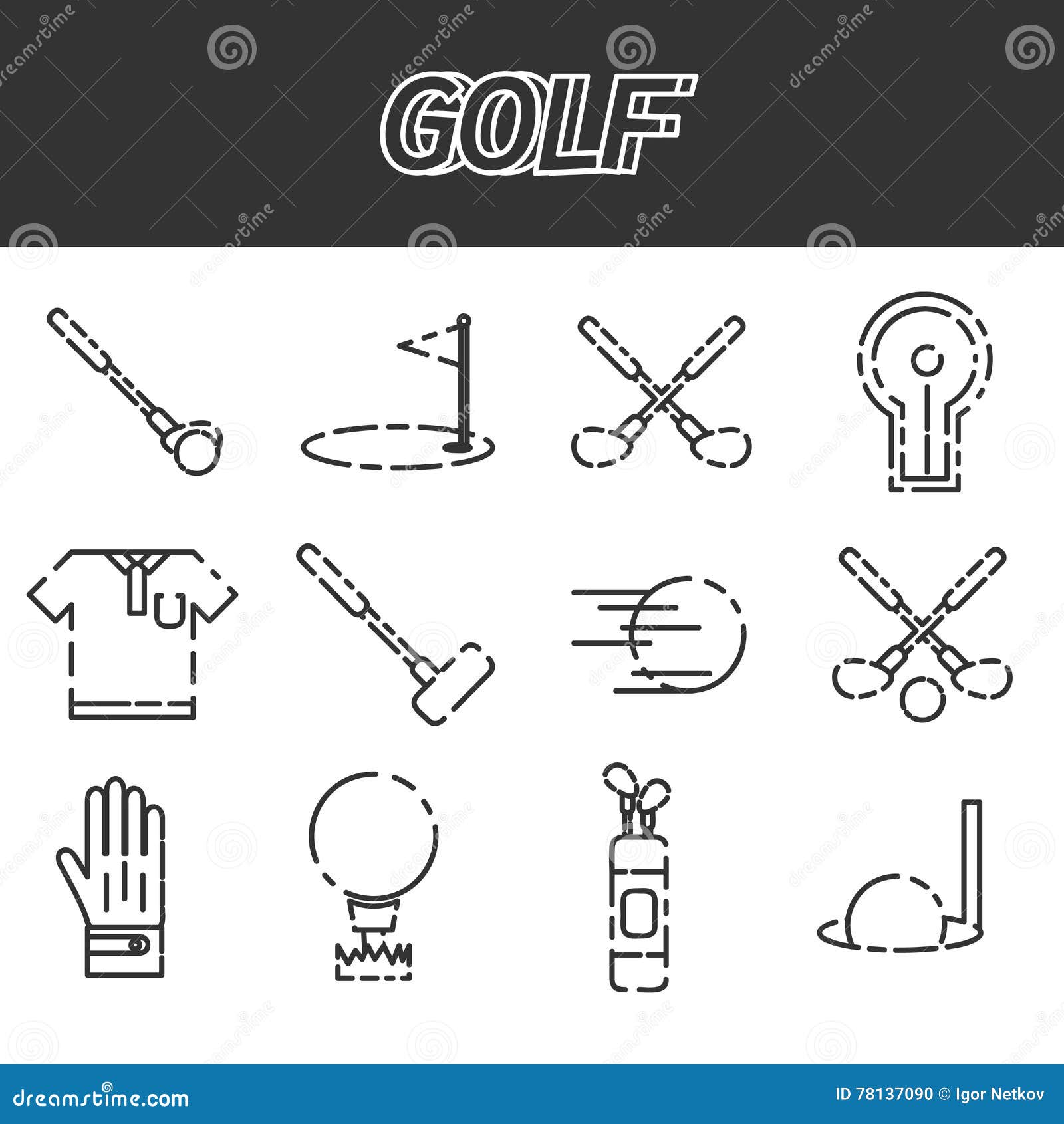 Golf icon set stock vector. Illustration of golfer, pictogram - 78137090