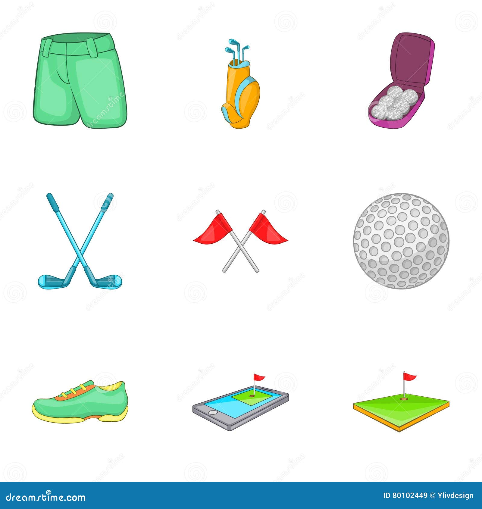 Golf Icons Set, Cartoon Style Stock Vector - Illustration of golfing ...