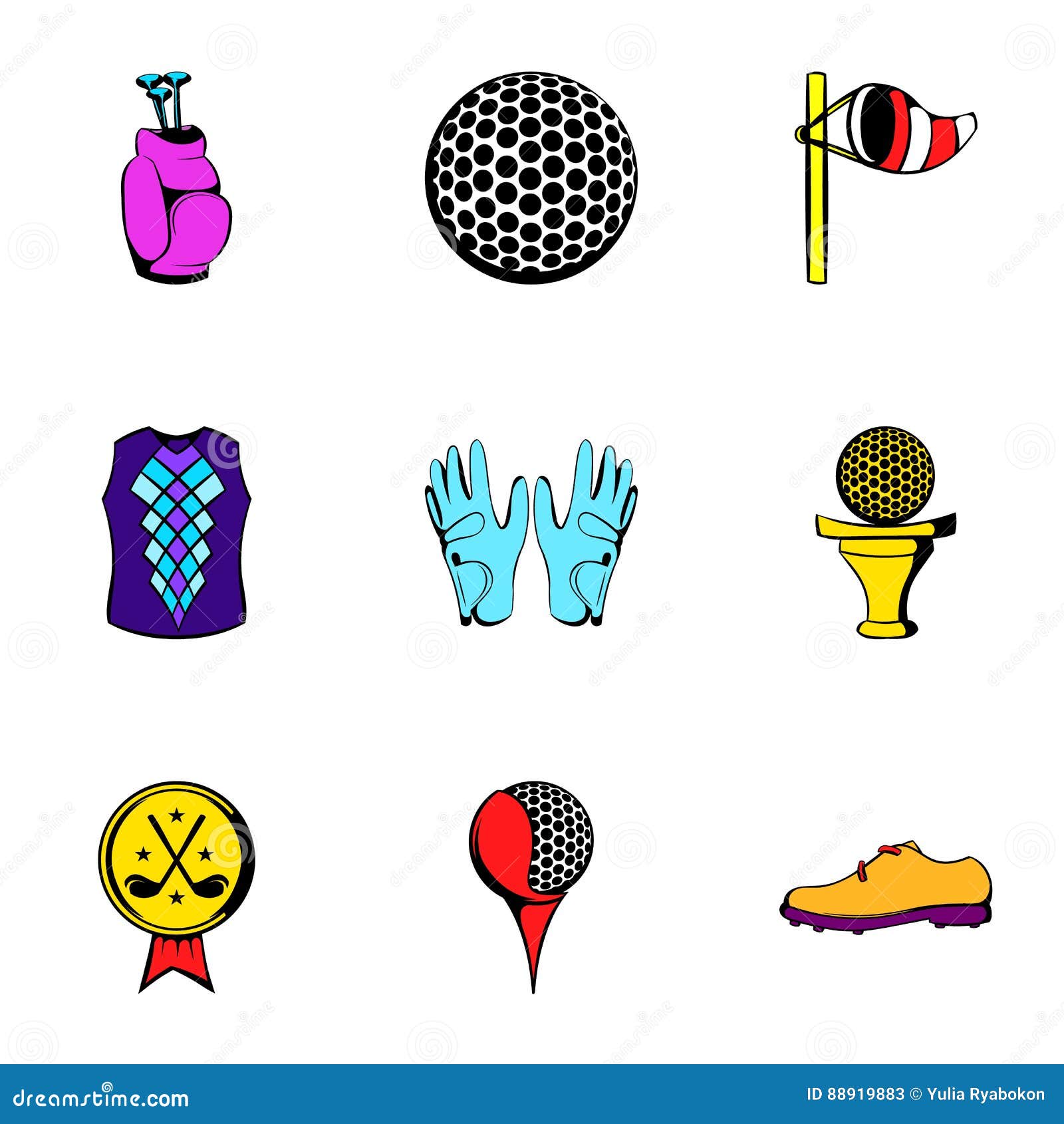 Golf Icons Set, Cartoon Style Stock Vector - Illustration of ball ...