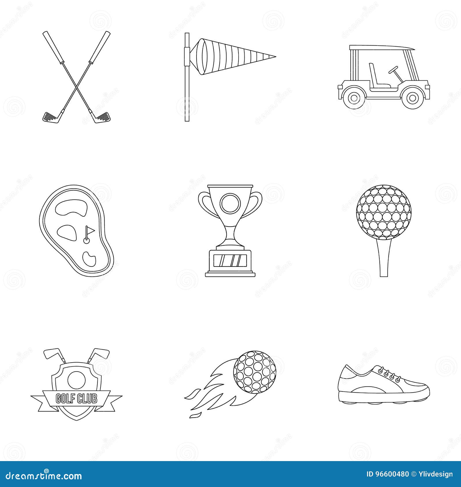 Golf Icons Set, Outline Style Stock Vector - Illustration of golfer ...