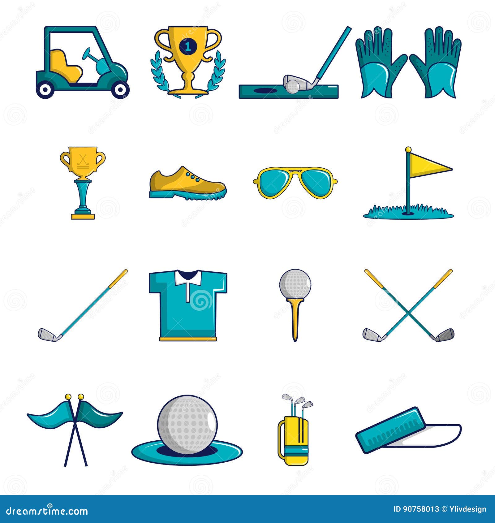Golf Icons Set Symbols, Cartoon Style Stock Vector - Illustration of ...