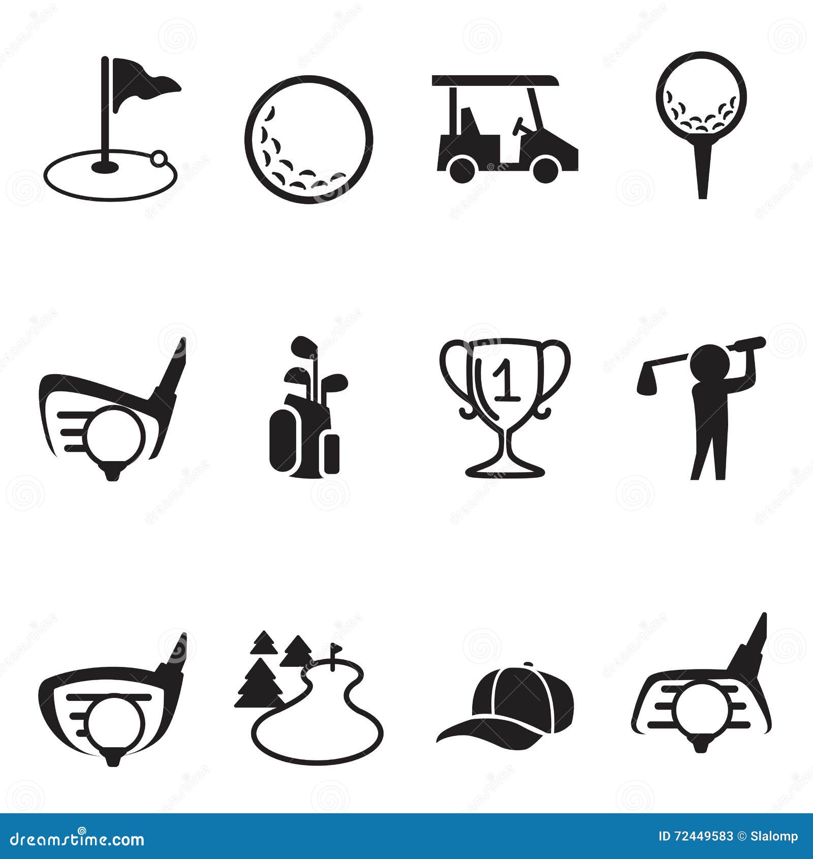 Golf icons set stock vector. Illustration of club, flag - 72449583