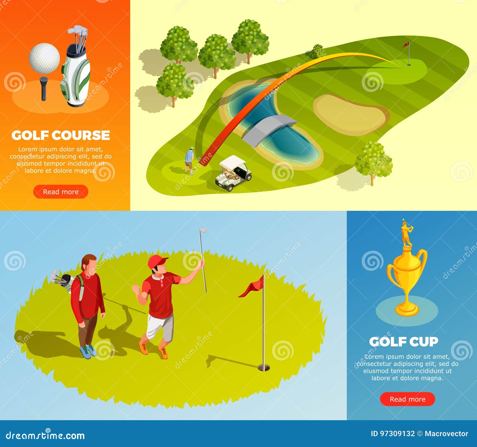 Golf Isometric Horizontal Banners Stock Vector - Illustration of ball ...