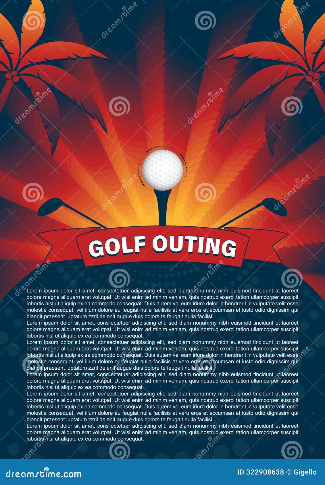 Golf Outing Template Design with Golf Ball, Vector Illustration Stock ...
