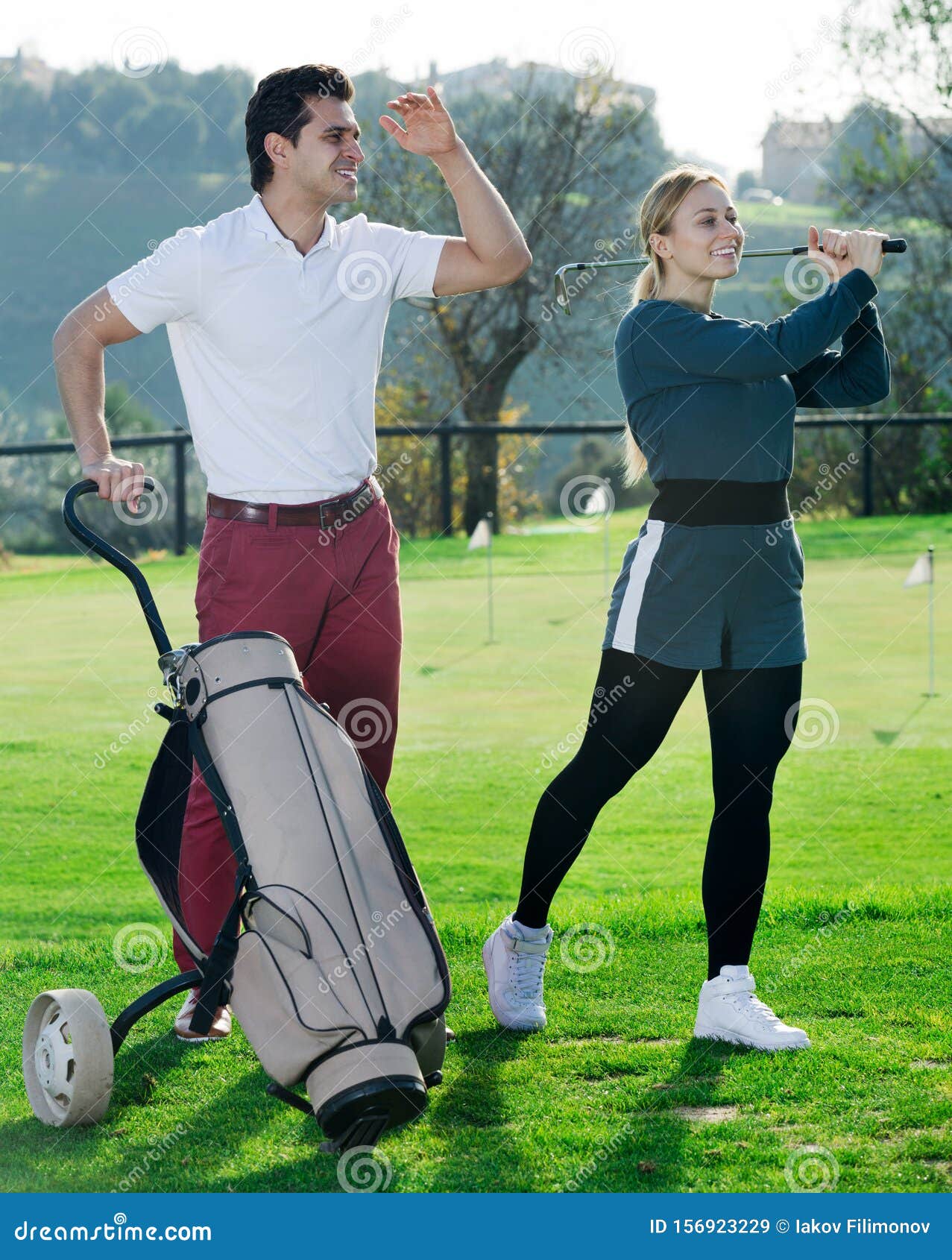 Golf Partners Playing Together Stock Image - Image of posture ...