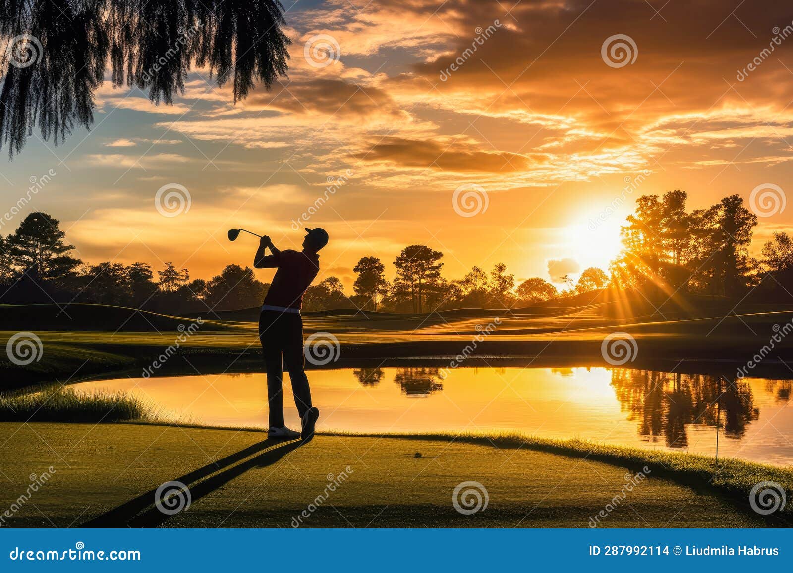Golf Player on the Golf Course at Sunset. Stock Illustration ...