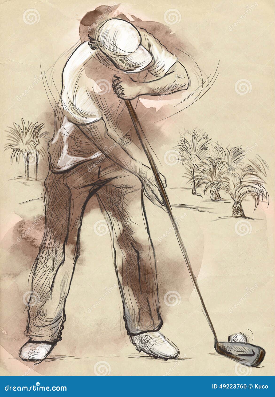 Golf Player - an Hand Drawn and Painted Illustration Stock Vector ...