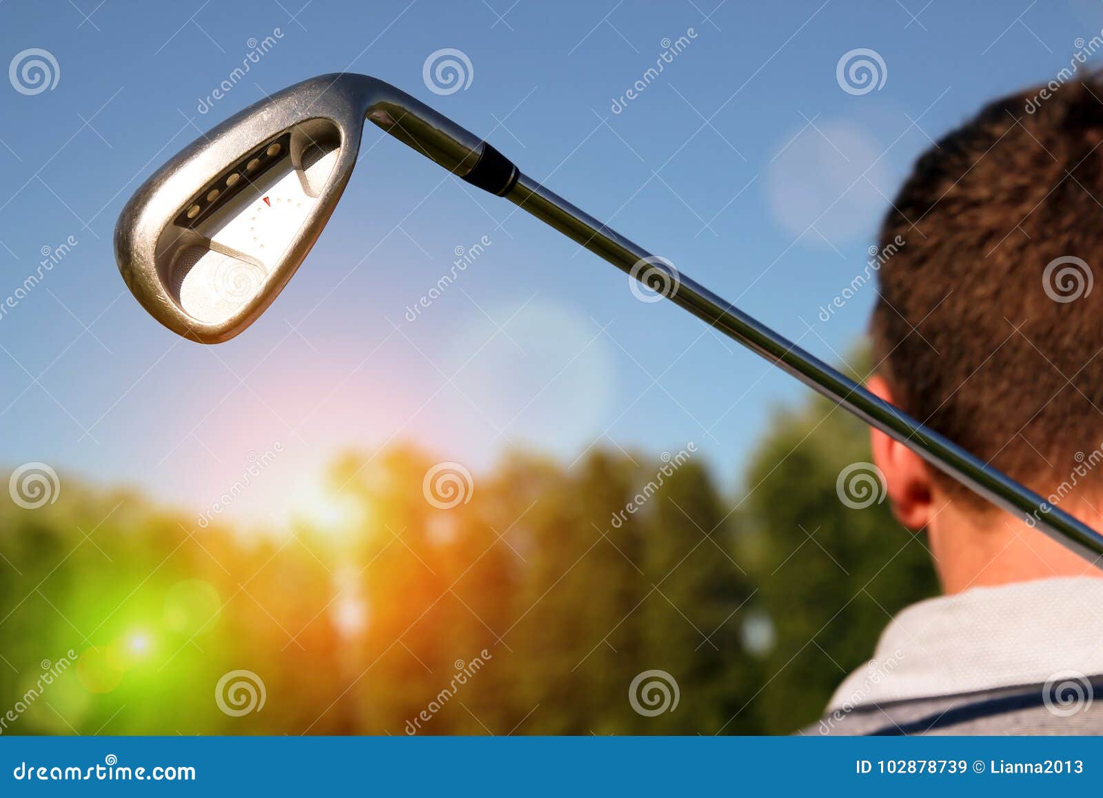 Golf Player Holding a Golf Club in Golf Course. Stock Image - Image of ...