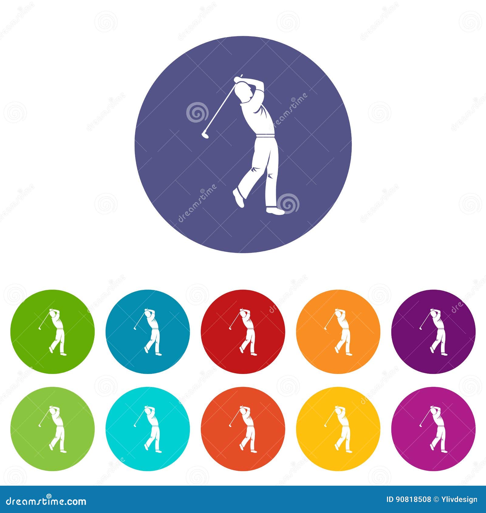 Golf Player Icons Set Flat Vector Stock Vector - Illustration of flat ...