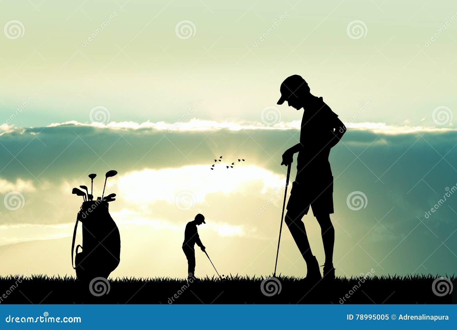 Golf player at sunset stock illustration. Illustration of ball - 78995005
