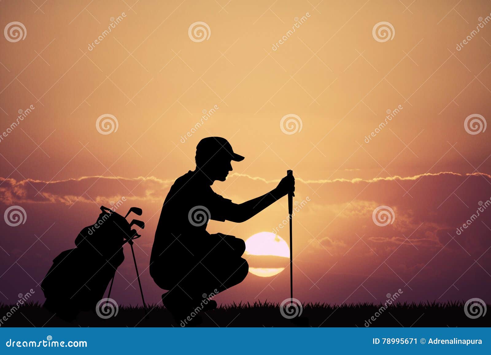 Golf player at sunset stock illustration. Illustration of challenge ...