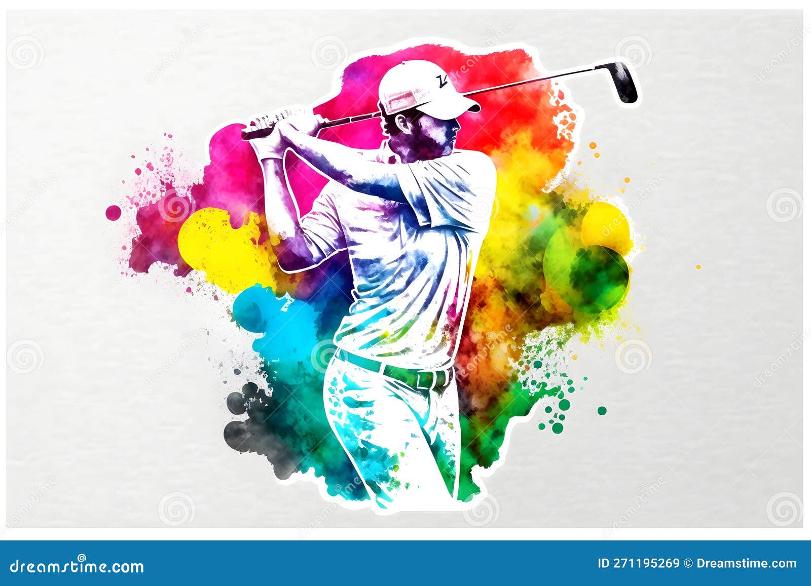 Golf Player with Watercolor Rainbow Splash. Neural Network Generated ...