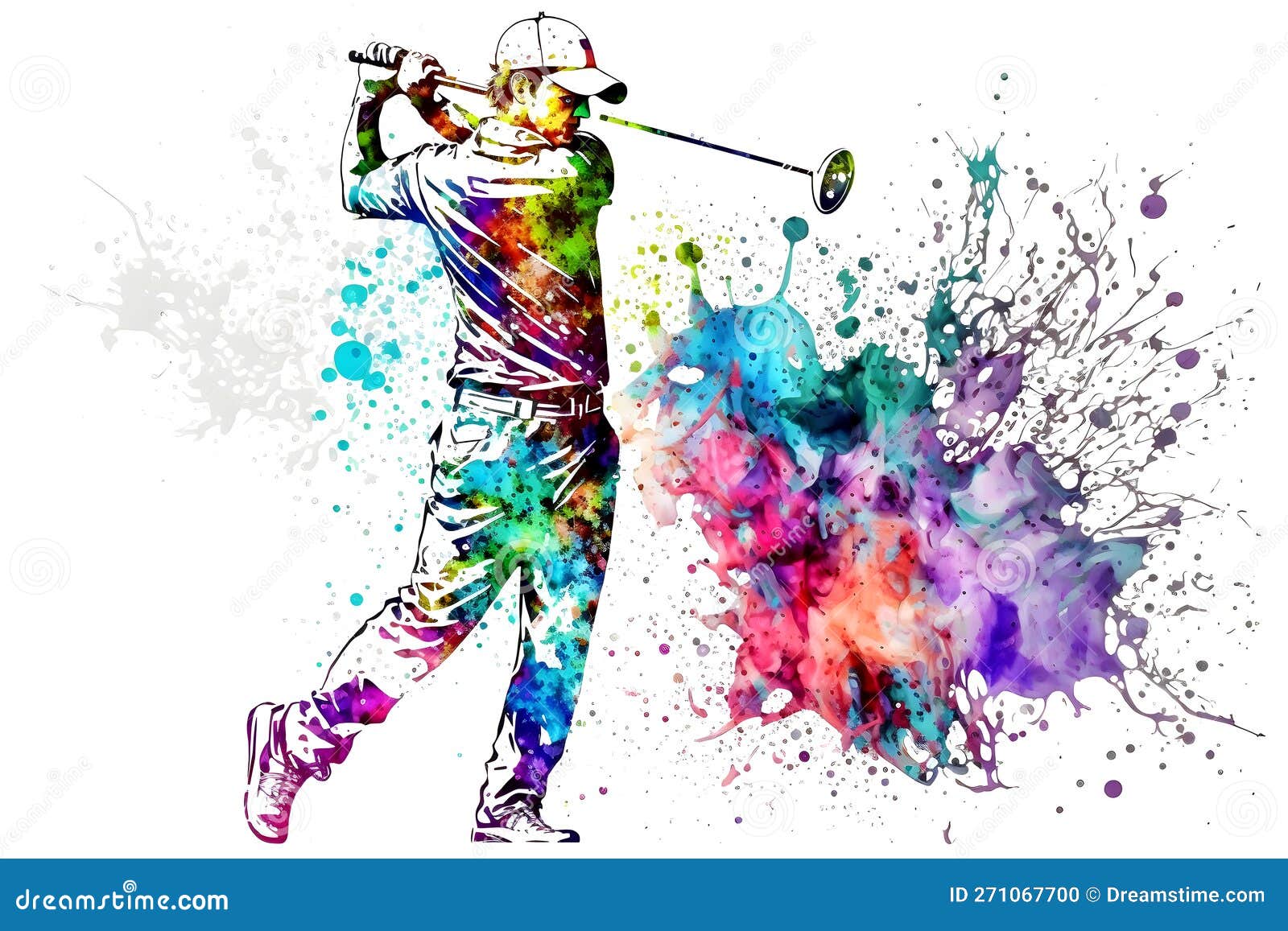 Golf Player with Watercolor Rainbow Splash. Neural Network Generated ...