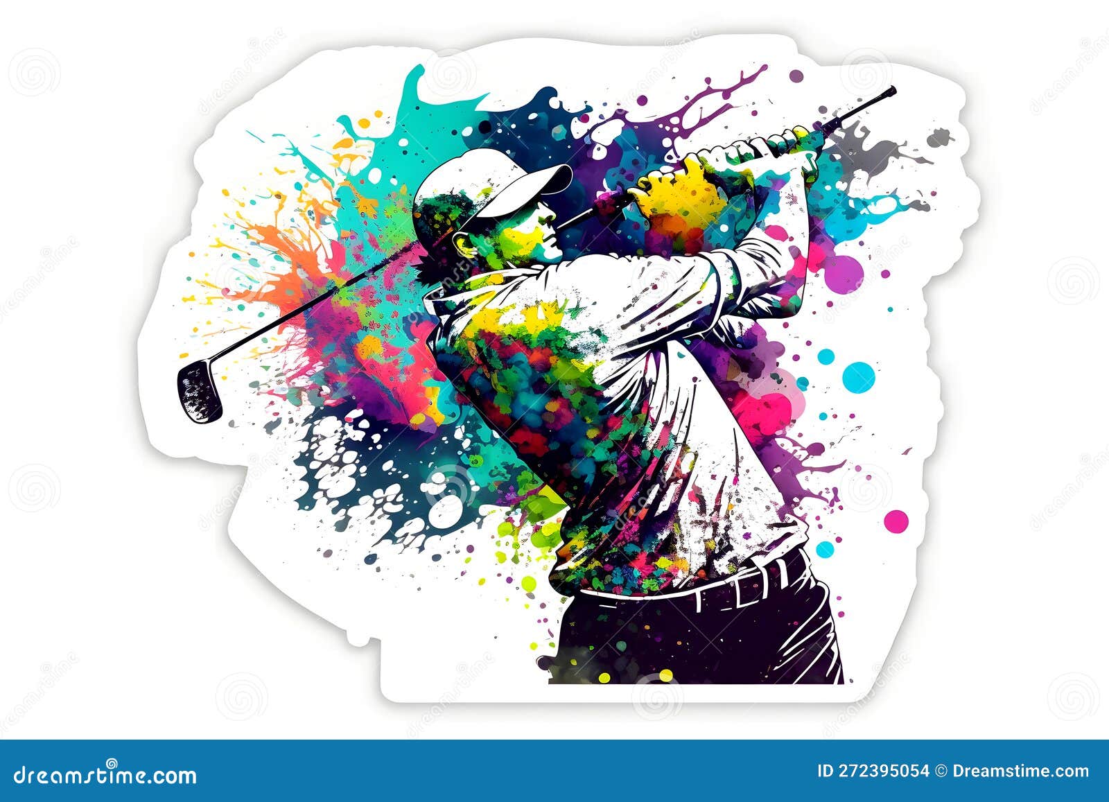 Golf Player with Watercolor Rainbow Splash. Neural Network Generated ...