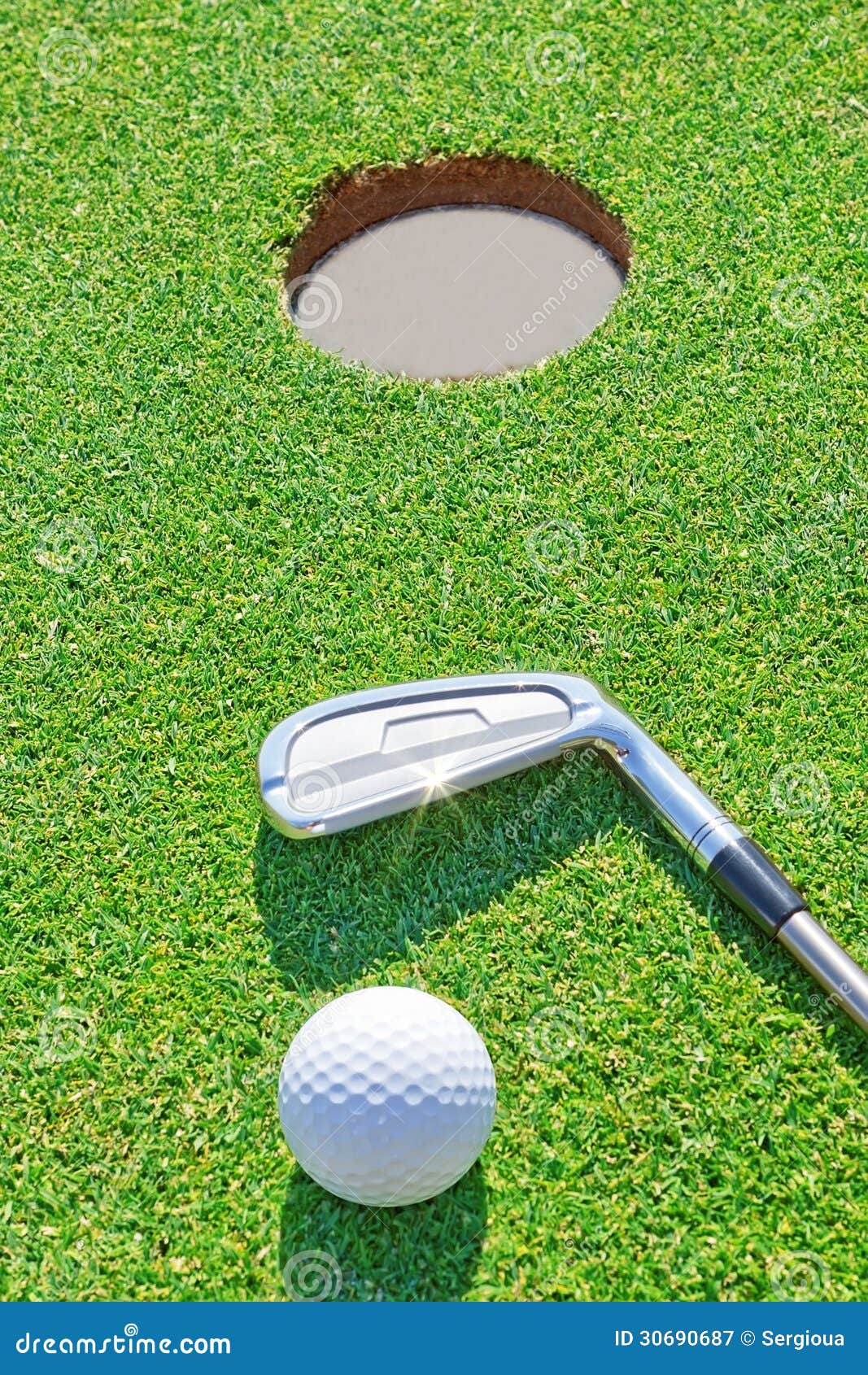 Golf Putter Ball Near the Hole in the Vertical Format. Stock Image ...