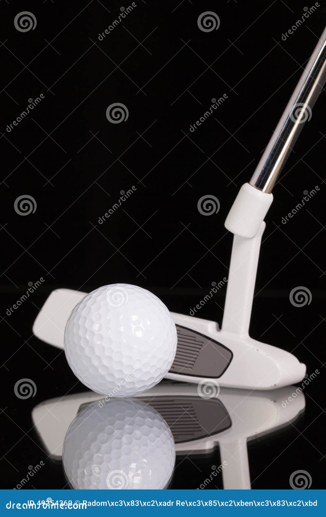 Golf Putter and Gold Equipments on the Black Glass Table Stock Photo ...