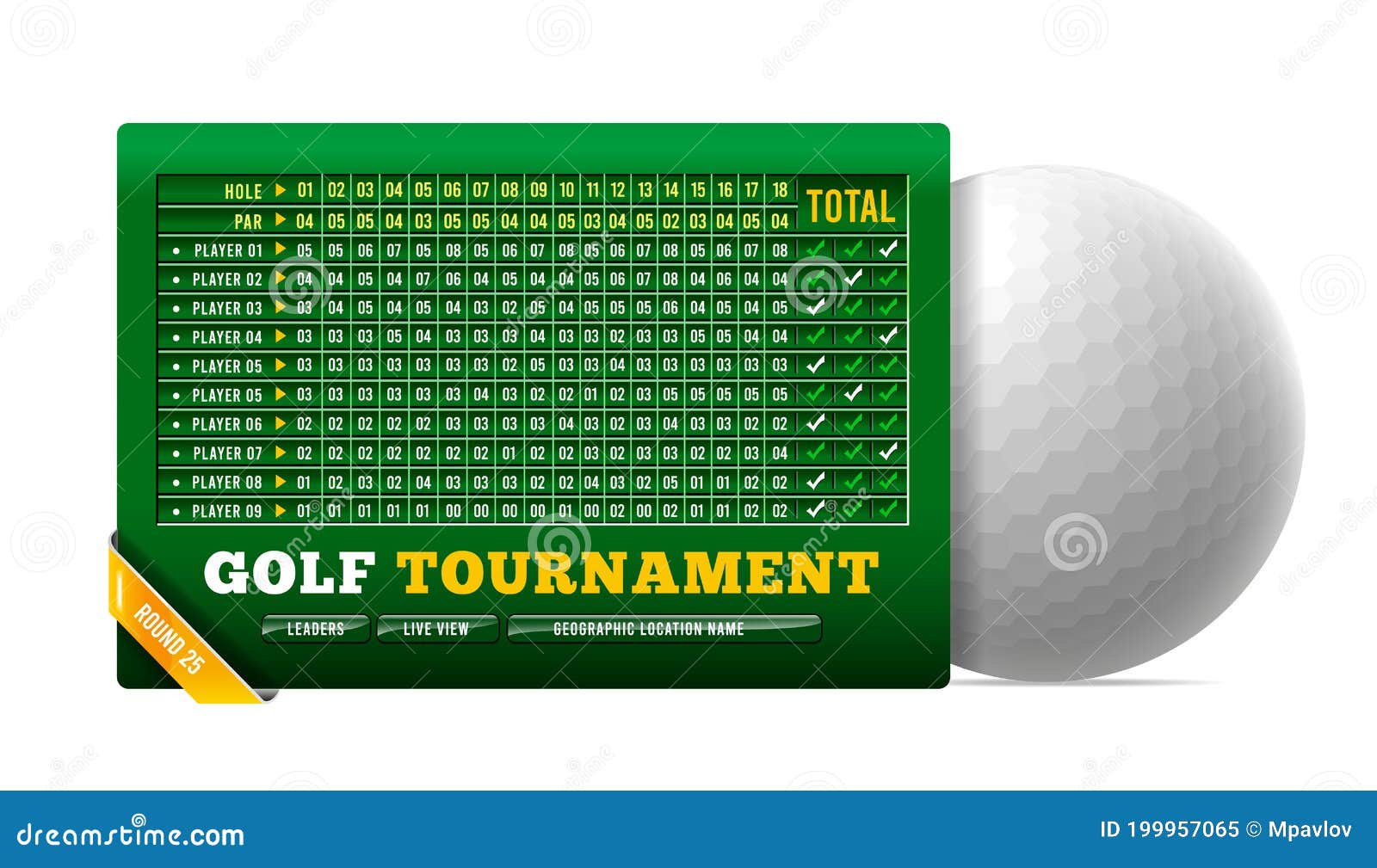 Golf Scoreboard, Vector Illustration with Golf Ball on Background Stock ...