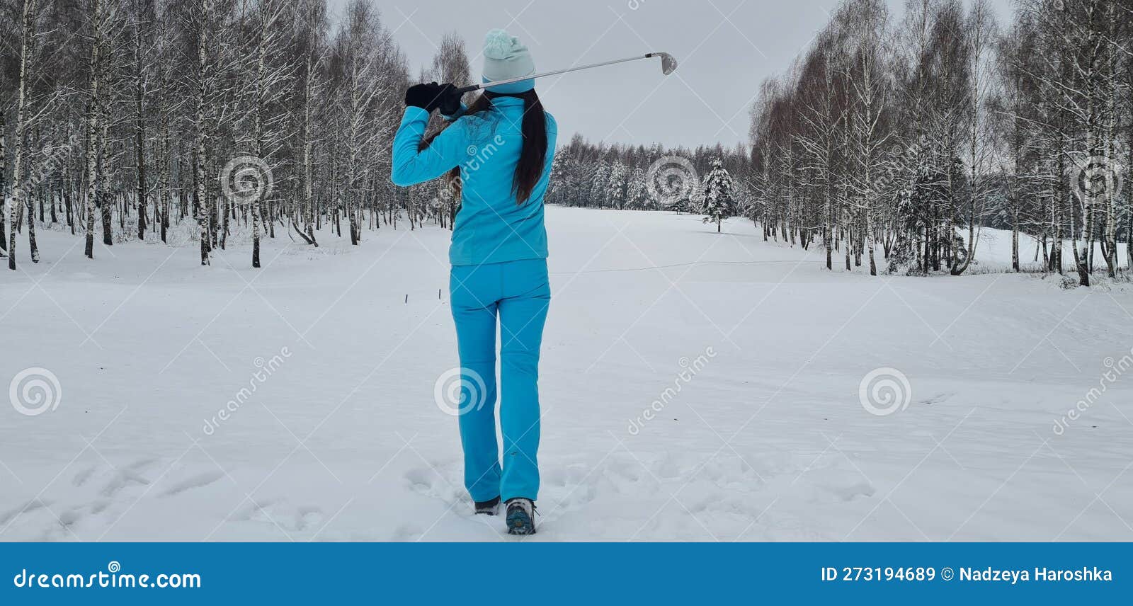 Golf in Snow with Ball Golfer with Club Stock Image - Image of female ...